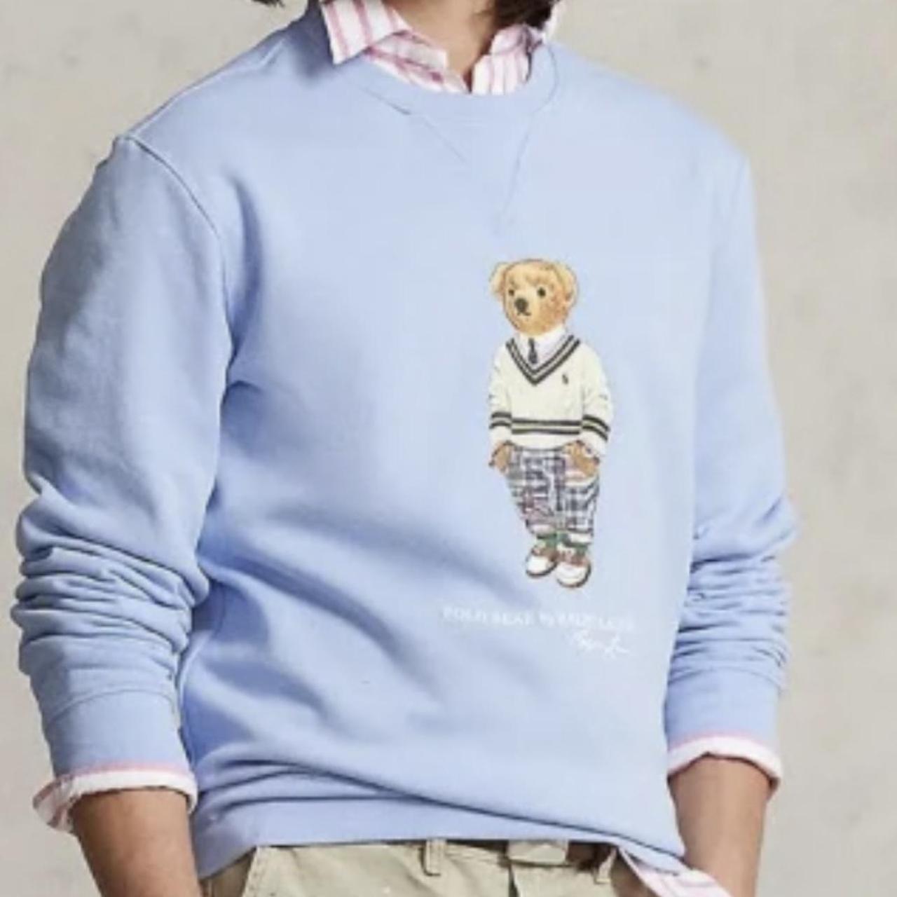 Baby blue polo bear knit sweater Size M Never... - Depop