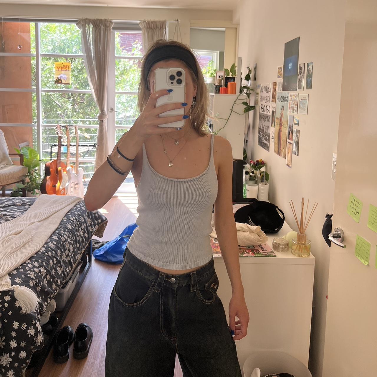 brandy melville baby blue knit tank / singlet scoop... - Depop