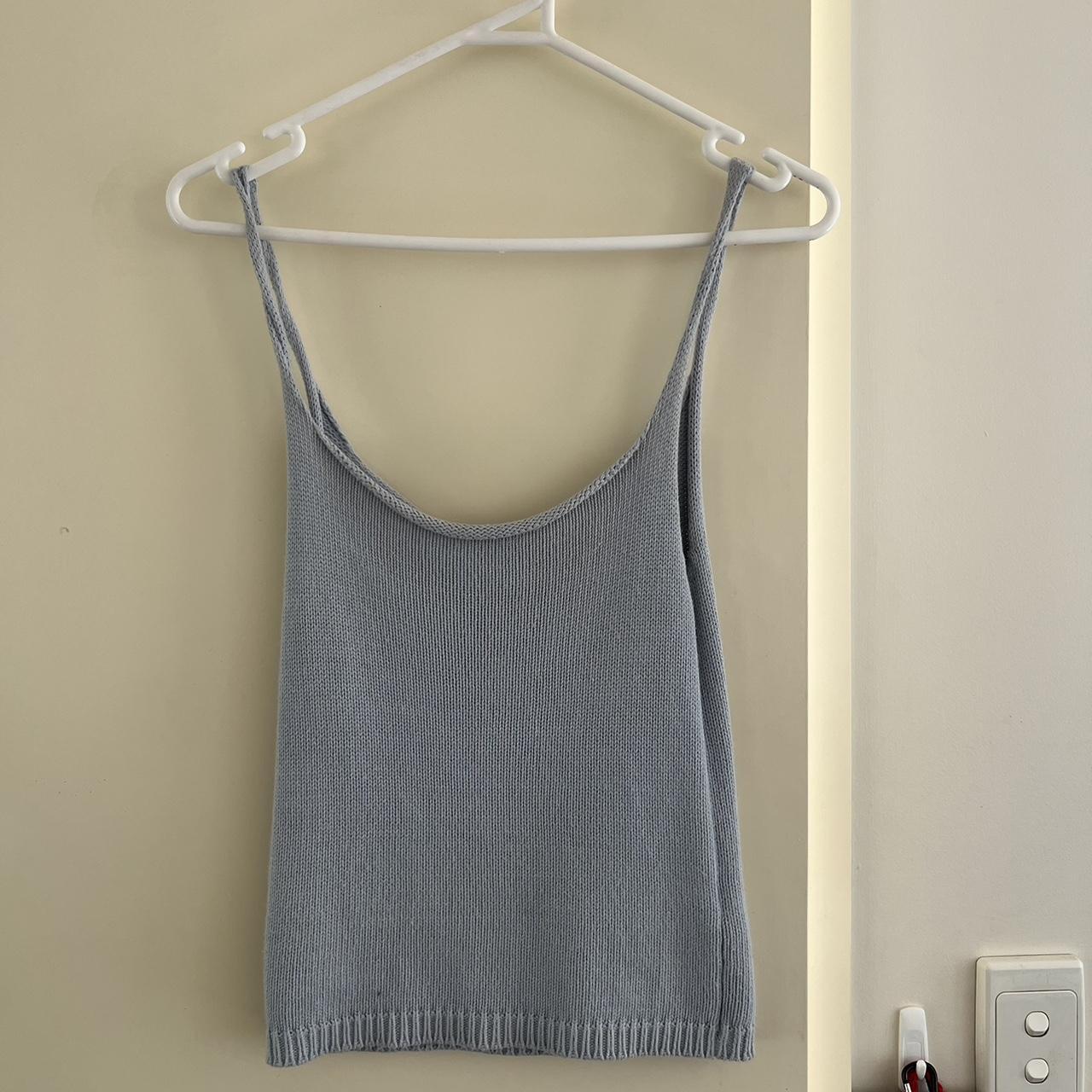 brandy melville baby blue knit tank / singlet scoop... - Depop