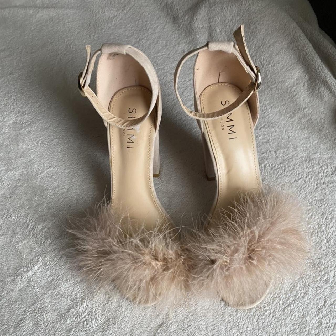 Fluffy light pink heels Signs of wear as pictured... - Depop