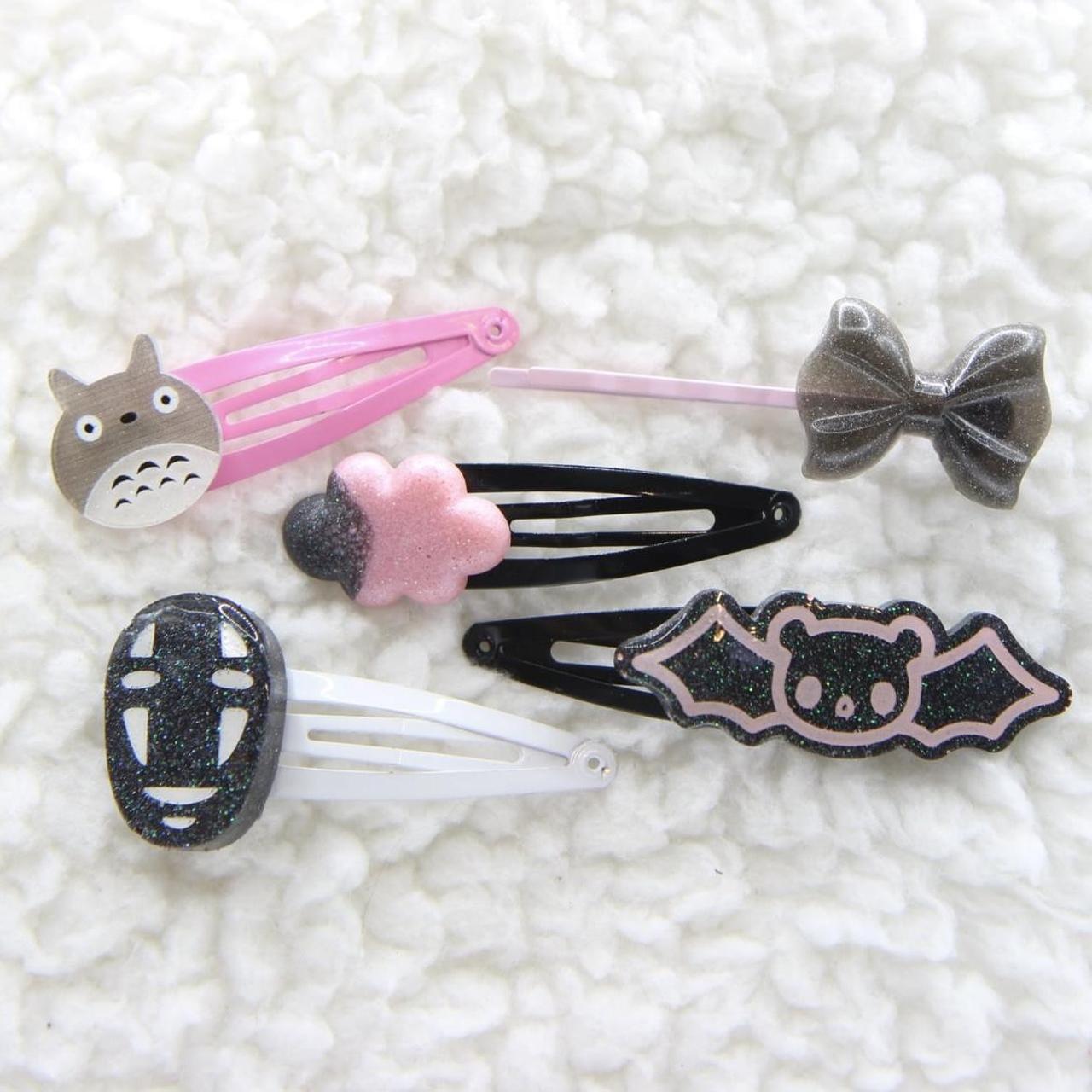 Pink and black hair clip set with 5 clips. Handmade.... | Depop
