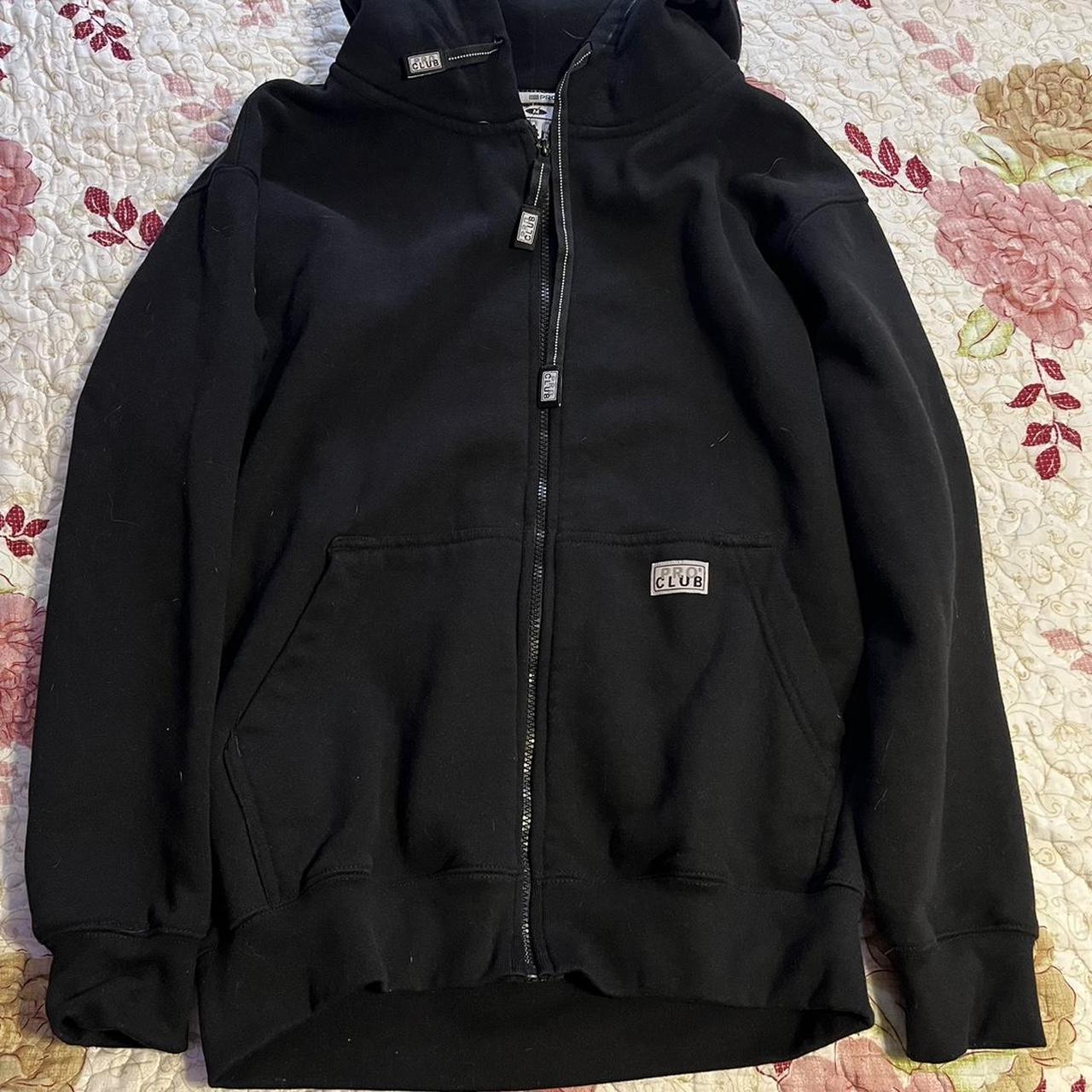 men’s black pro club zip up sweater!! size medium... - Depop