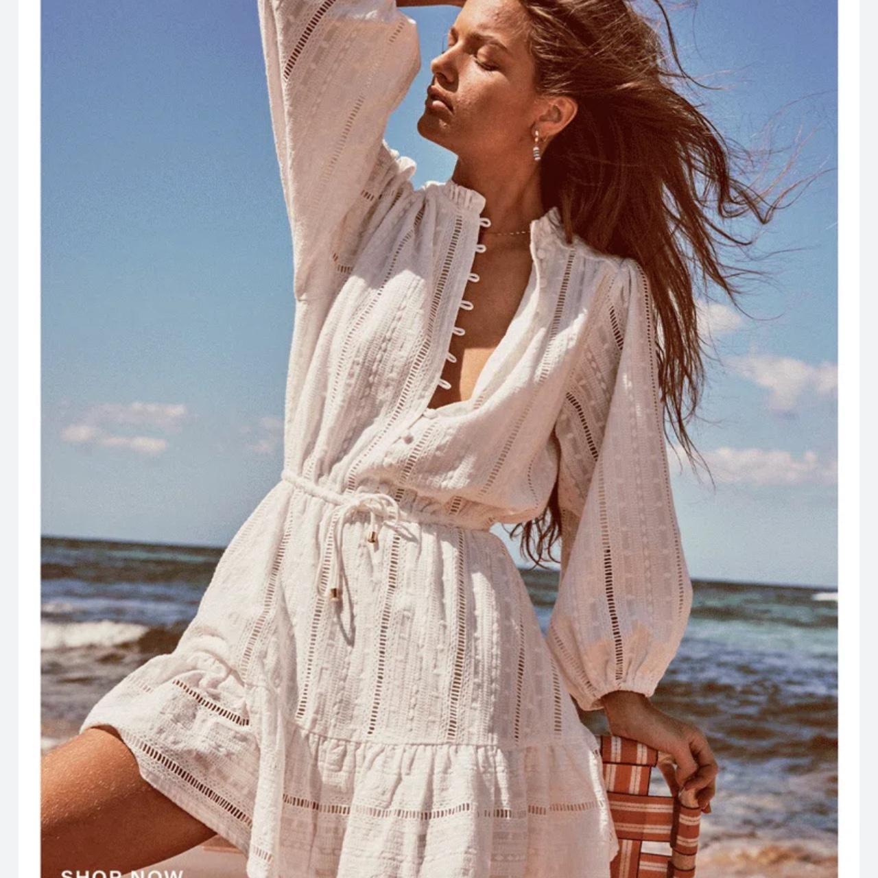 Kivari Violette Broderie Anglaise white mini dress.... - Depop