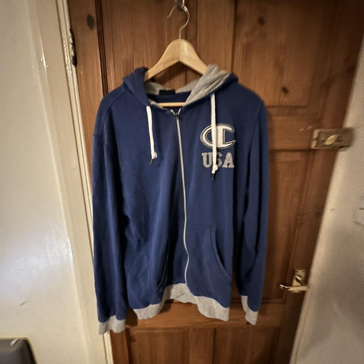 Blue champion USA zip up hoodie sweatshirt Size:... - Depop