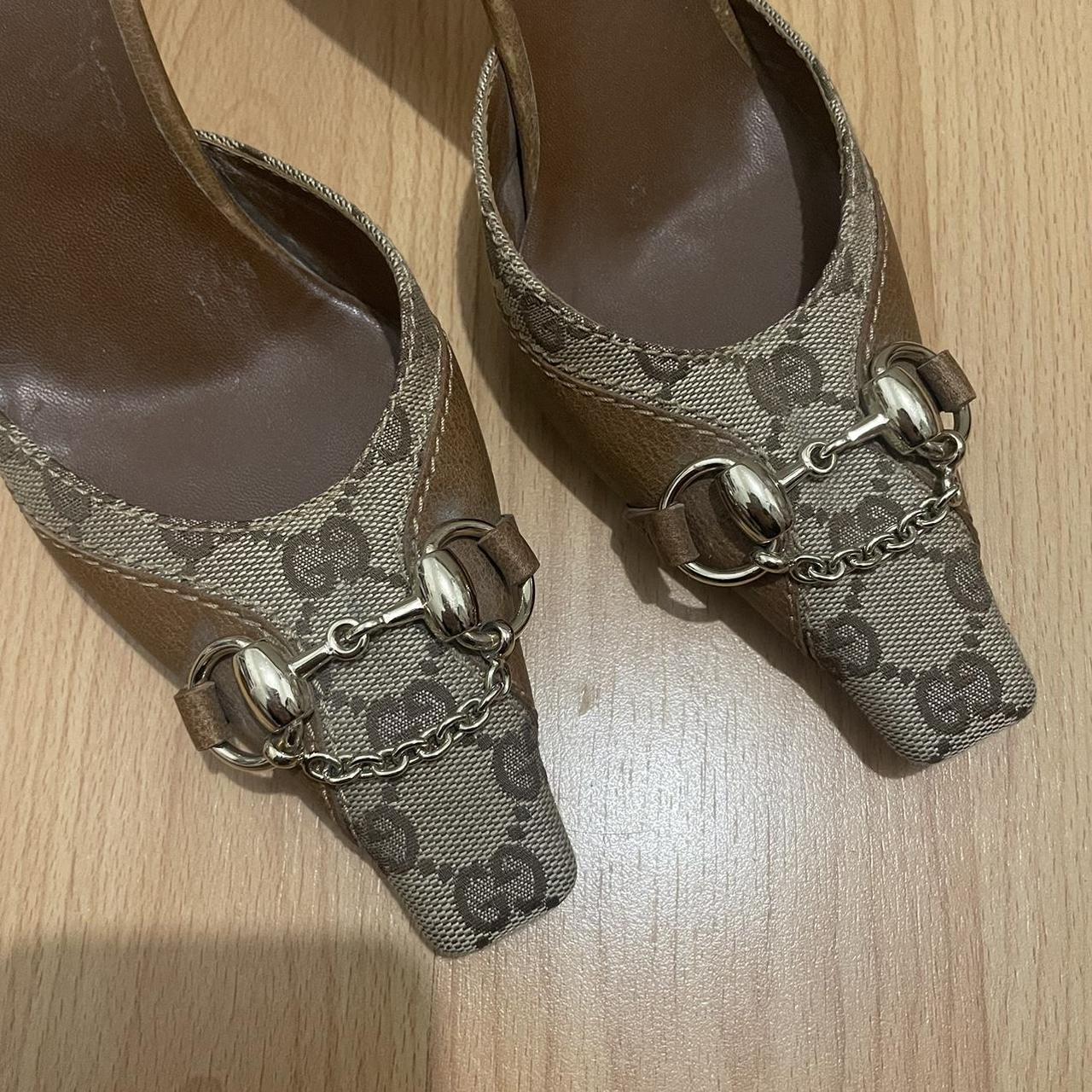 Vintage Gucci Horsebit pointed mule low heels Brown... - Depop
