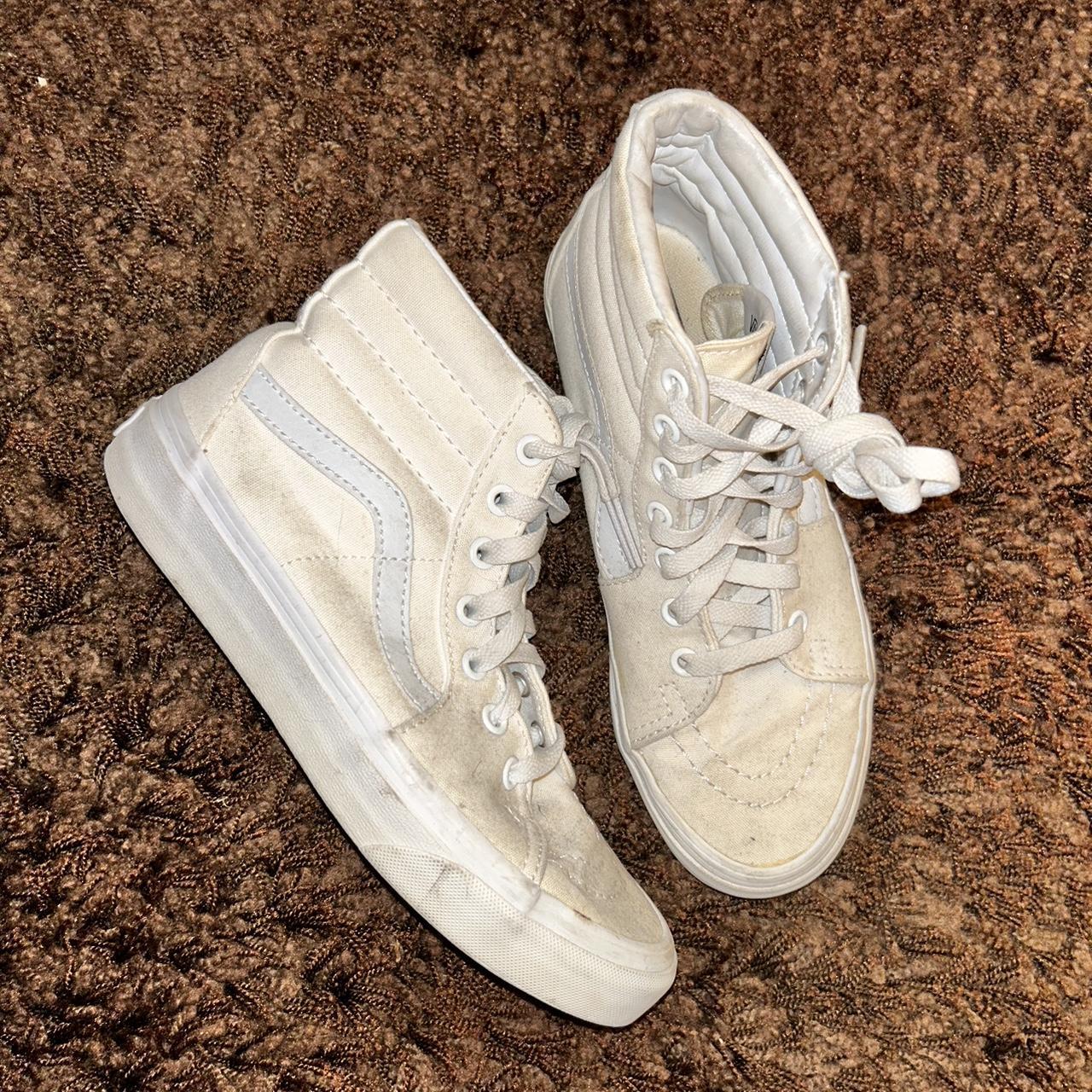 VANS- sk8-hi canvas white high top vans Size: US... - Depop