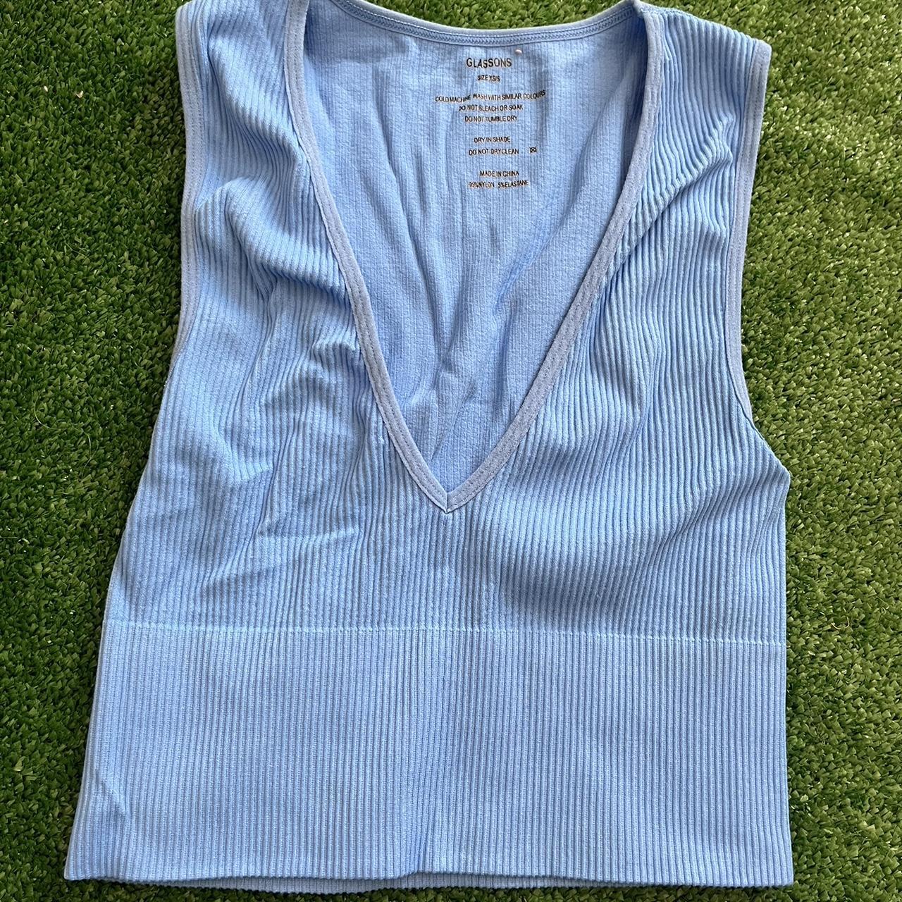 glassons stretchy ribbed light blue cropped tank... - Depop