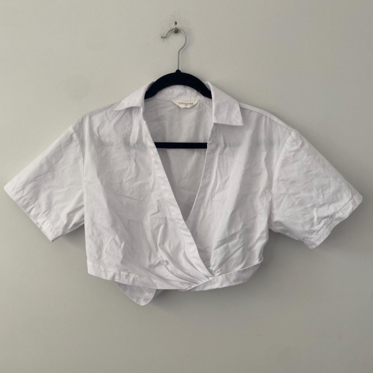 subtitled white cross front short sleeve shirt style... - Depop