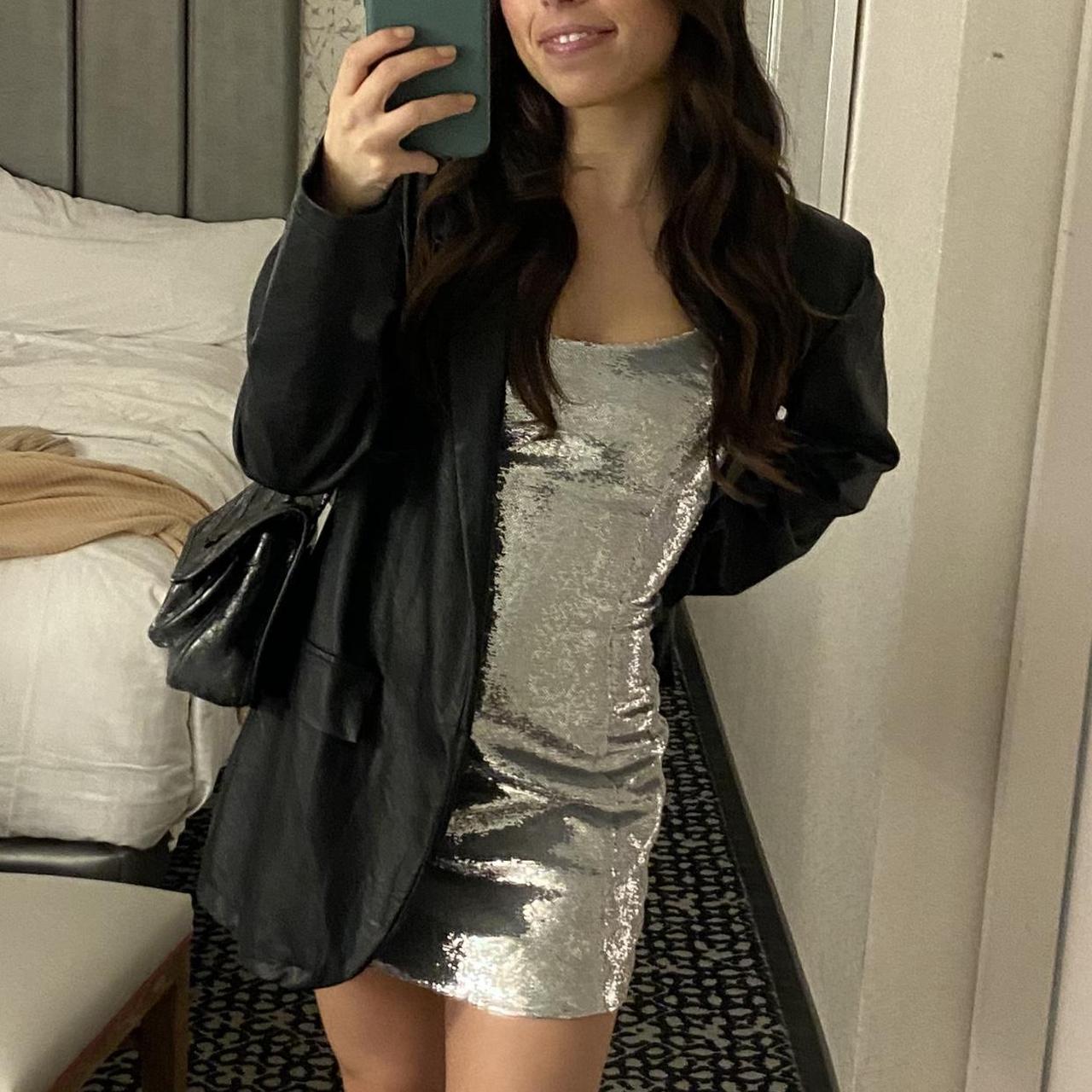 Meshki silver sequin mini dress. Super flattering... - Depop