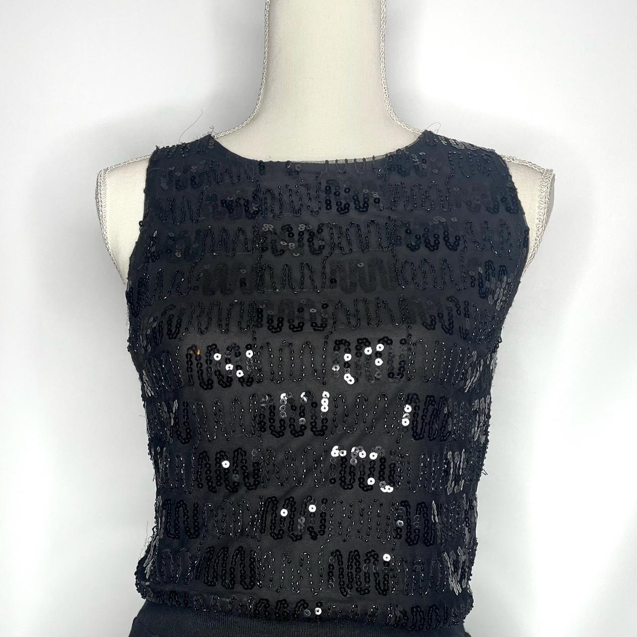 LF Black Sequin Beaded Sleeveless Party Top ★... - Depop