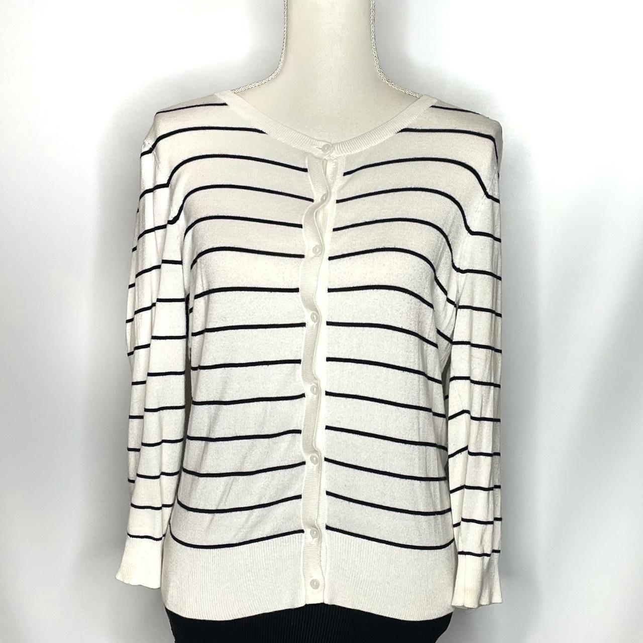 HALOGEN Black & White Striped Button Down Sweater ★... - Depop