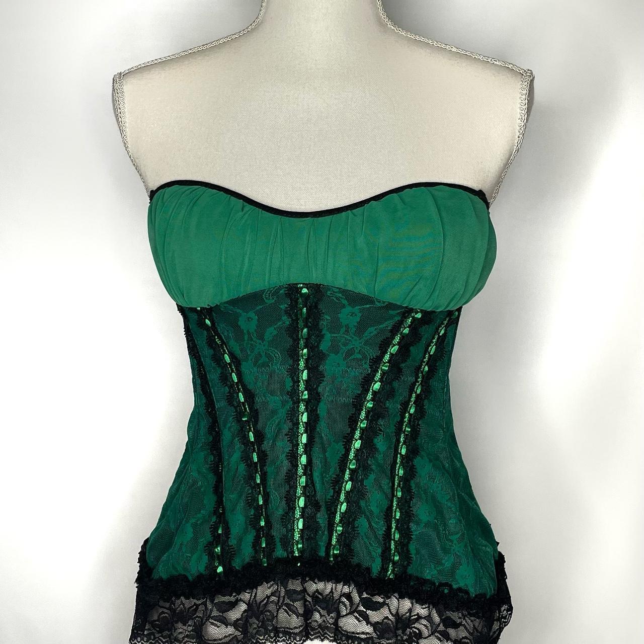 Green & Black Lace Corset Top ★ Size S, could... - Depop
