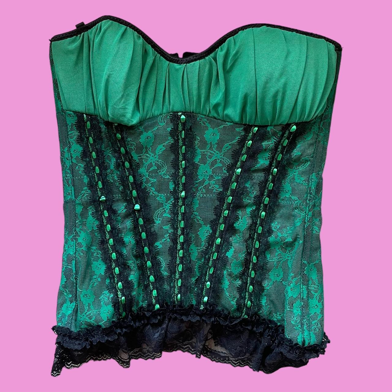 Green & Black Lace Corset Top ★ Size S, could... - Depop