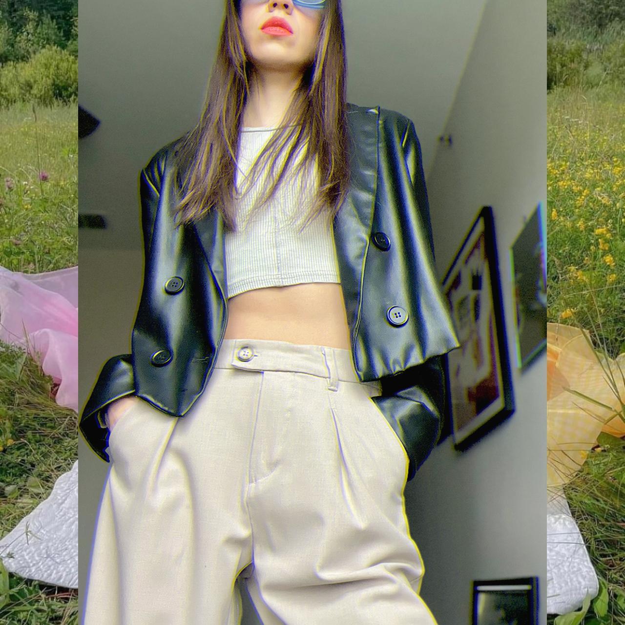 Philosophy faux leather black cropped... - Depop