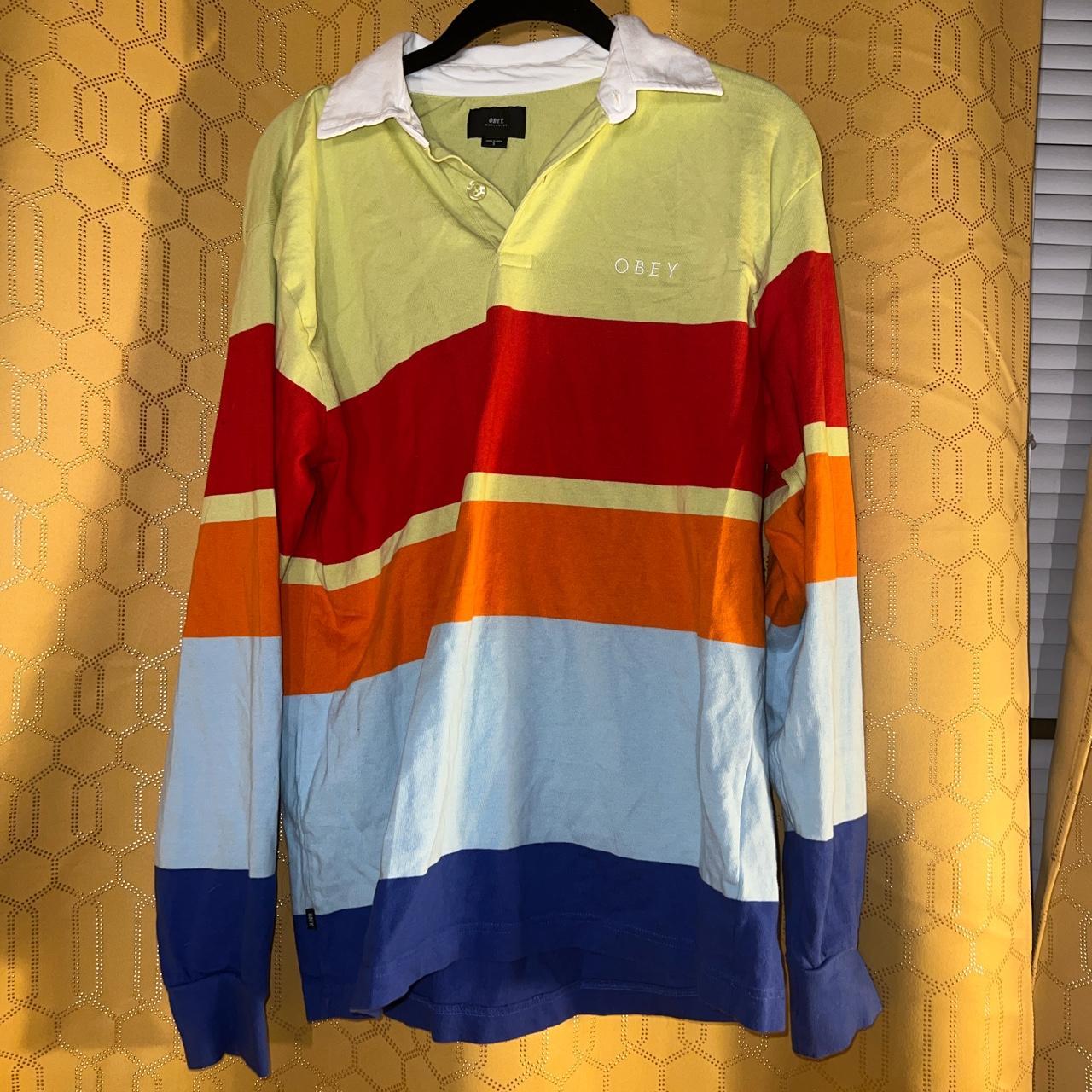 OBEY Size Small Brightly colored Polo Collared Shirt... - Depop