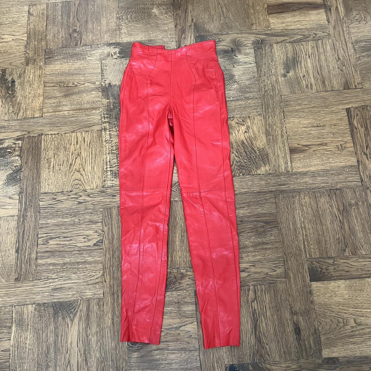 red high waisted real leather pants from Michael... | Depop