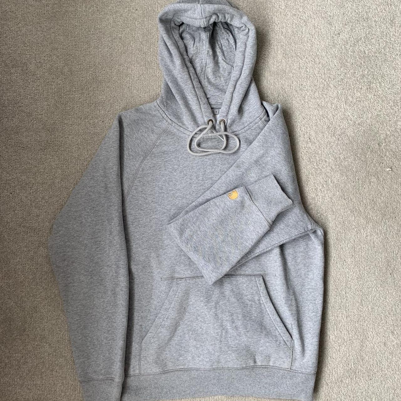 Grey Carhartt Hoodie Thick material, embroidered... - Depop