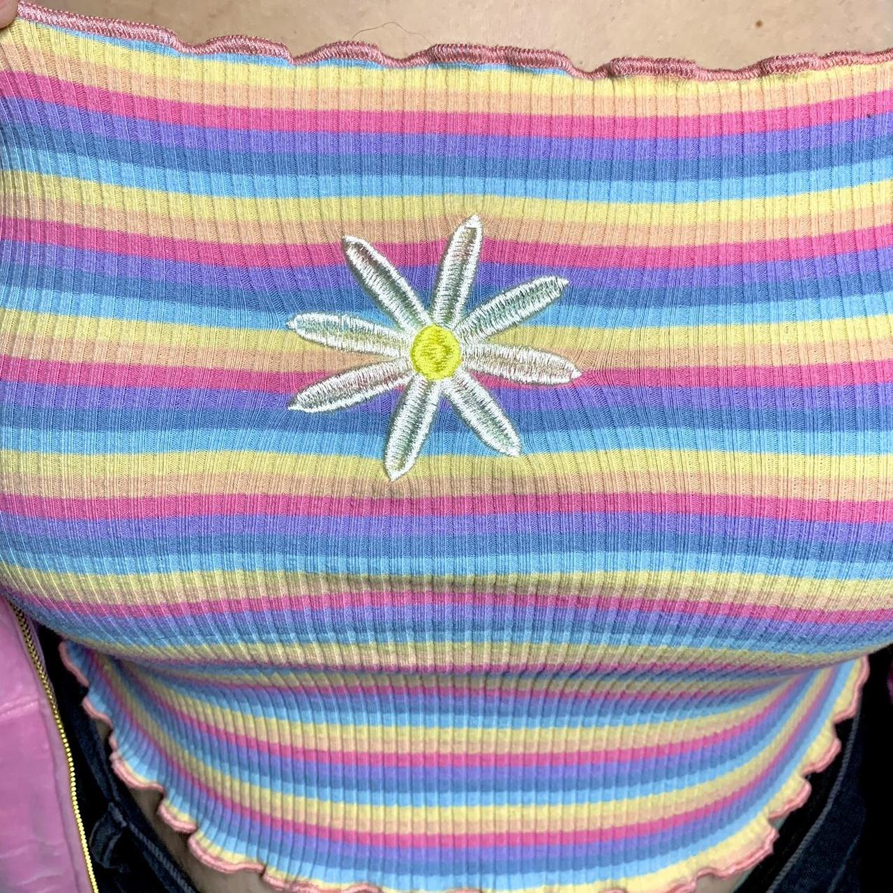 Pastel crop top plus size pink and rainbow striped... - Depop