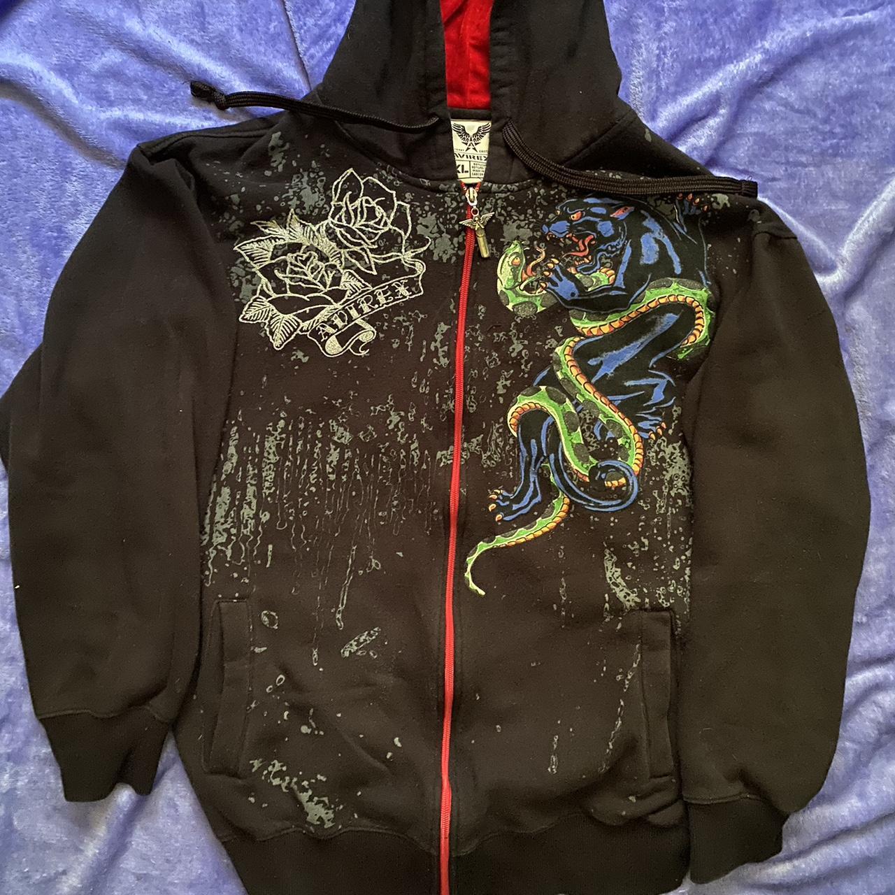 Insane Avirex zip up hoodie with red velvet hoodie... - Depop