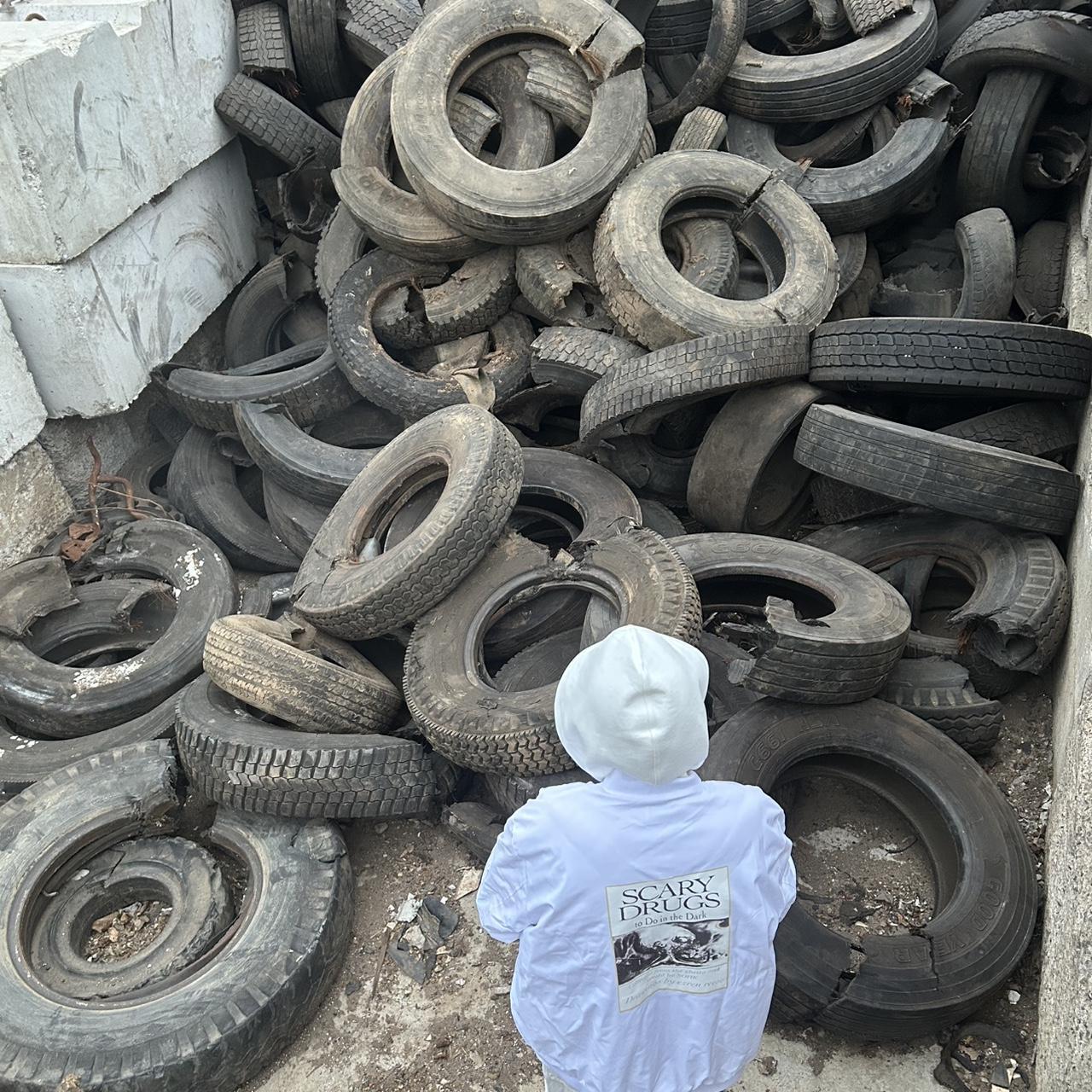 Scary Drugs bomber jacket in white and black... | Depop