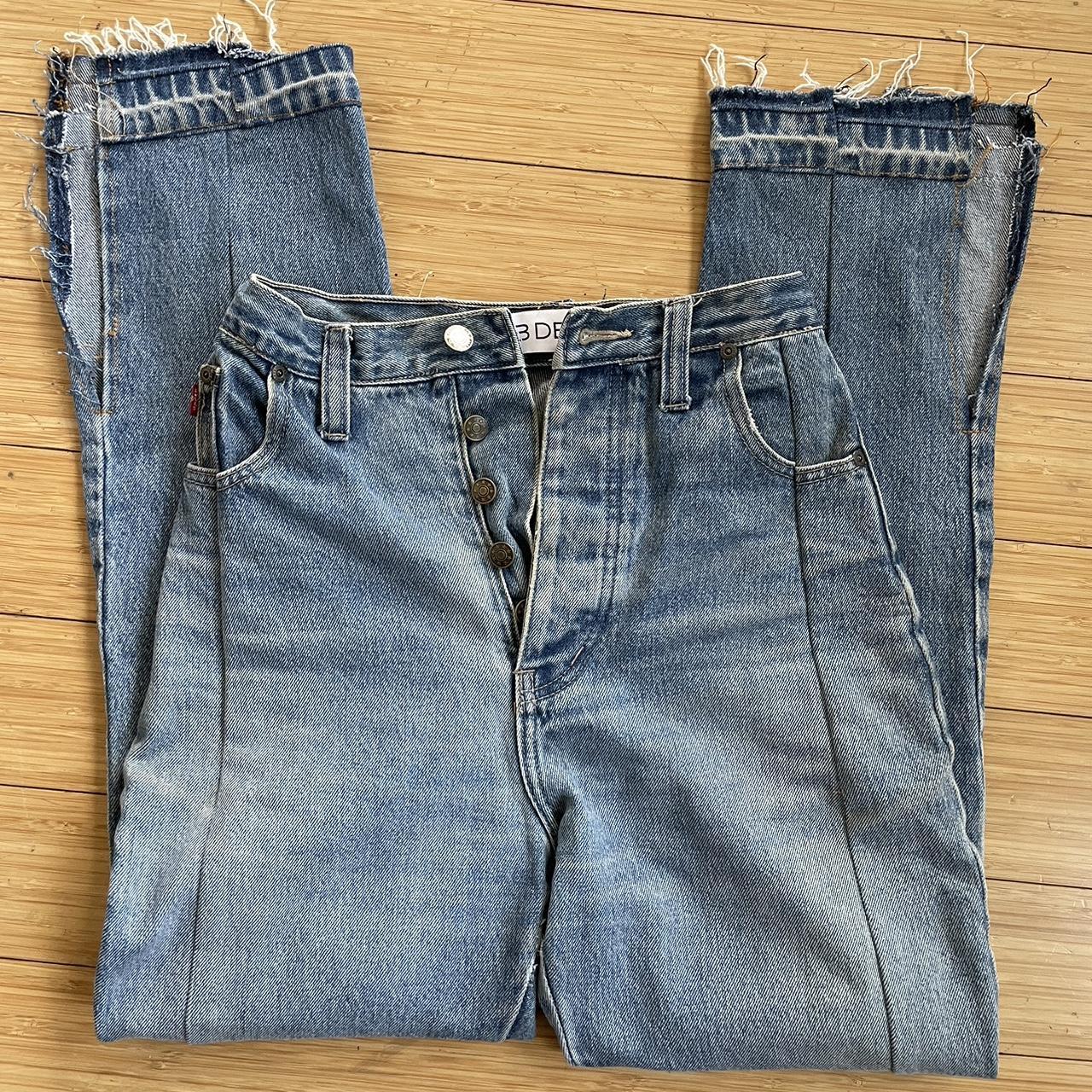 EB denim unraveled jeans Medium wash Like new,... - Depop