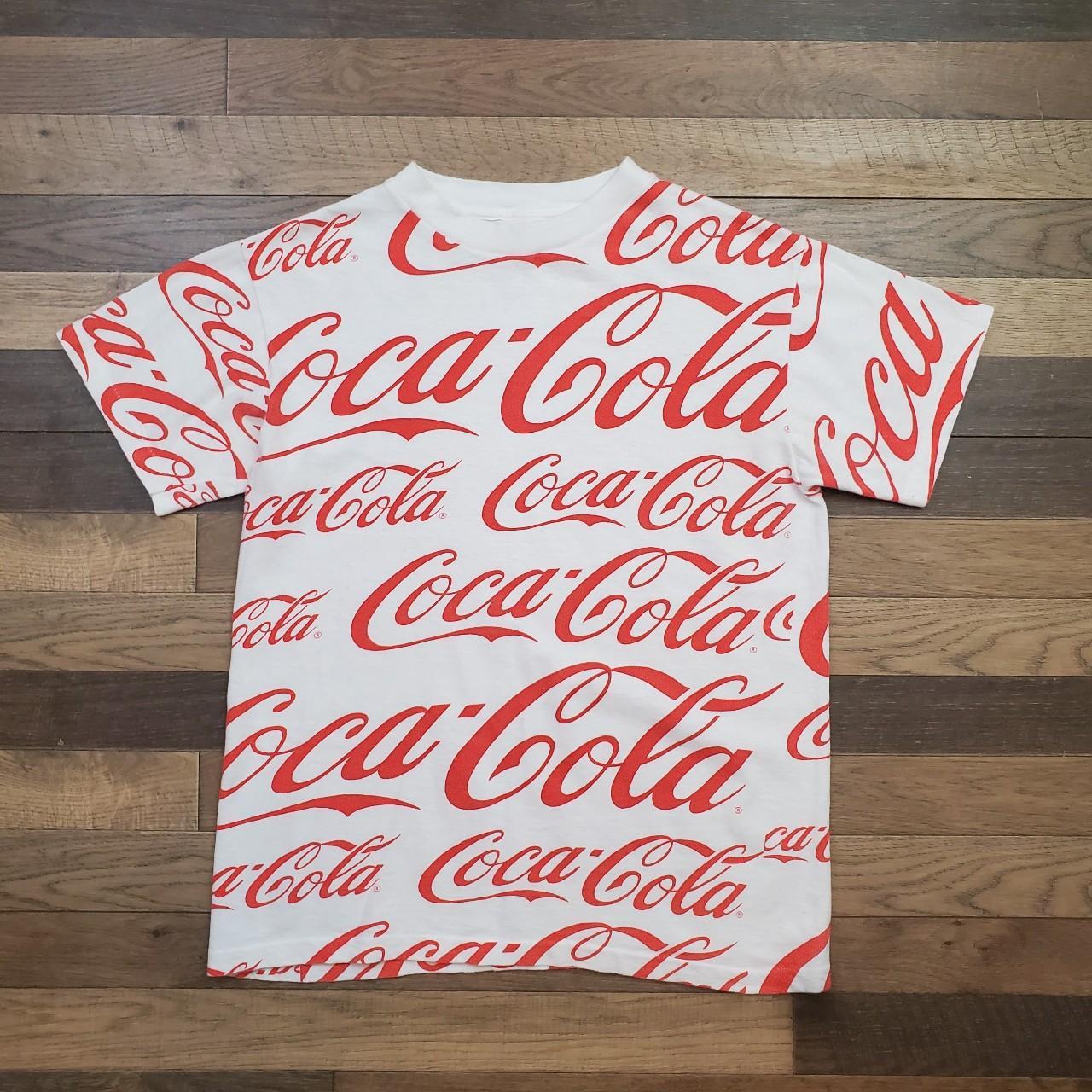 Vintage 80s Coca-Cola AOP Script Logo Single Stitch... - Depop