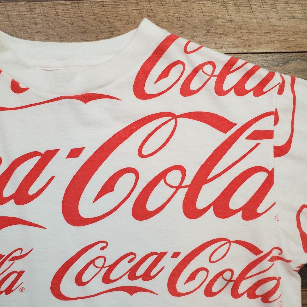 Vintage 80s Coca-Cola AOP Script Logo Single Stitch... - Depop