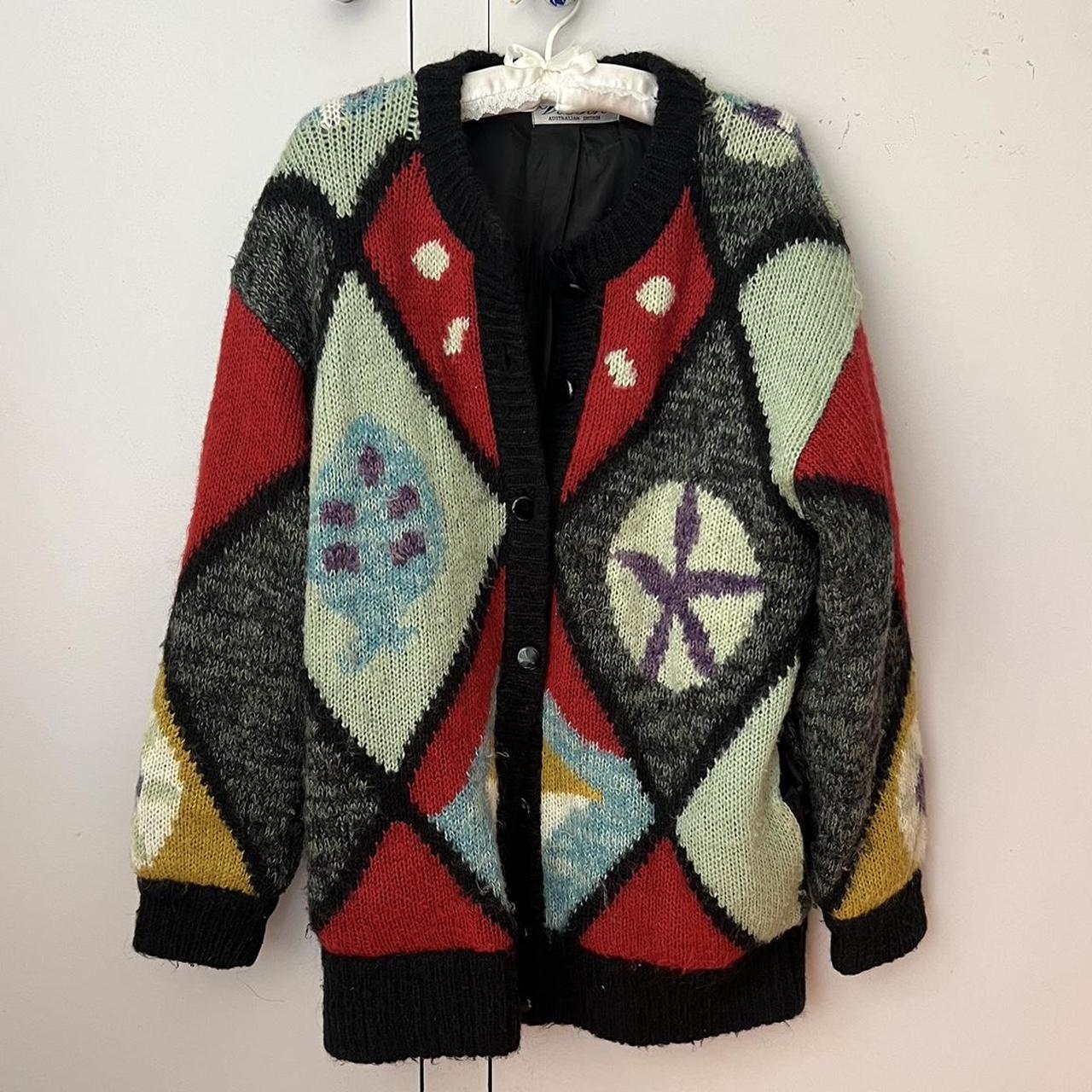 Funky knit cardigan, bright colours Has inner... - Depop