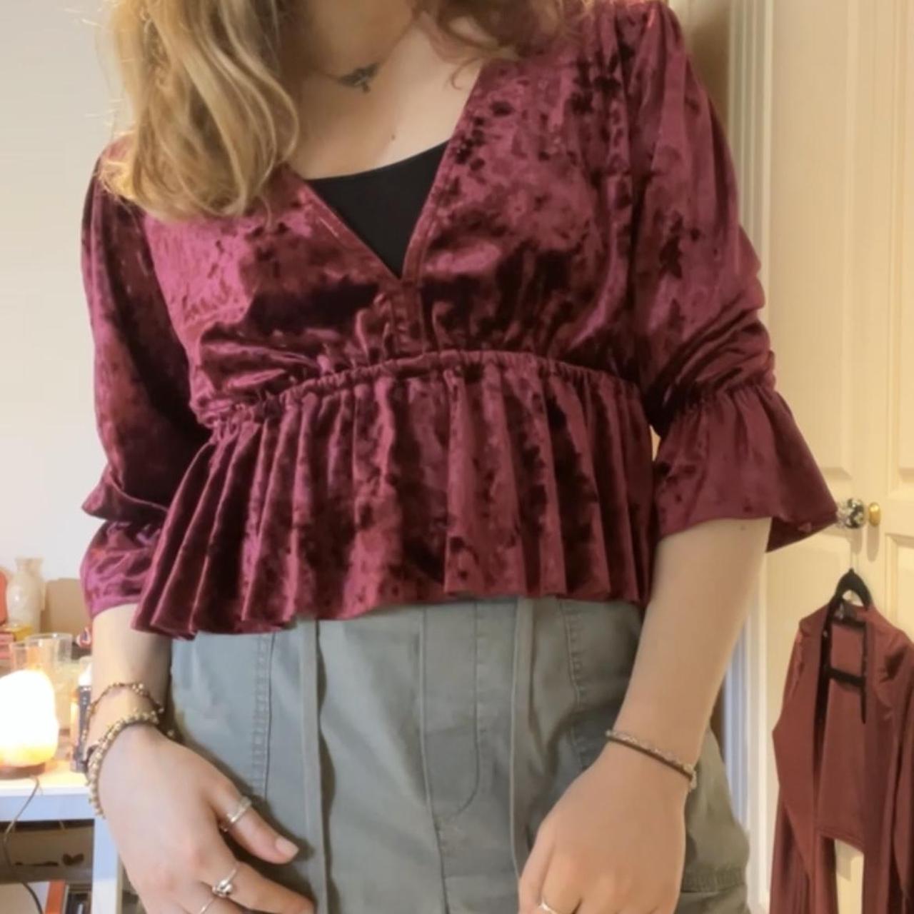 Urban Outfitters burgundy velvet top, perfect... - Depop