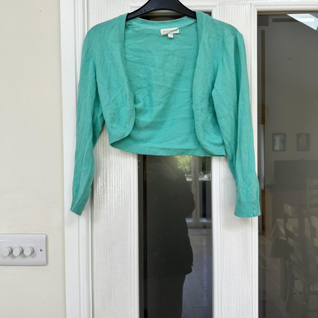 Monsoon cropped turquoise cardigan - size S... - Depop