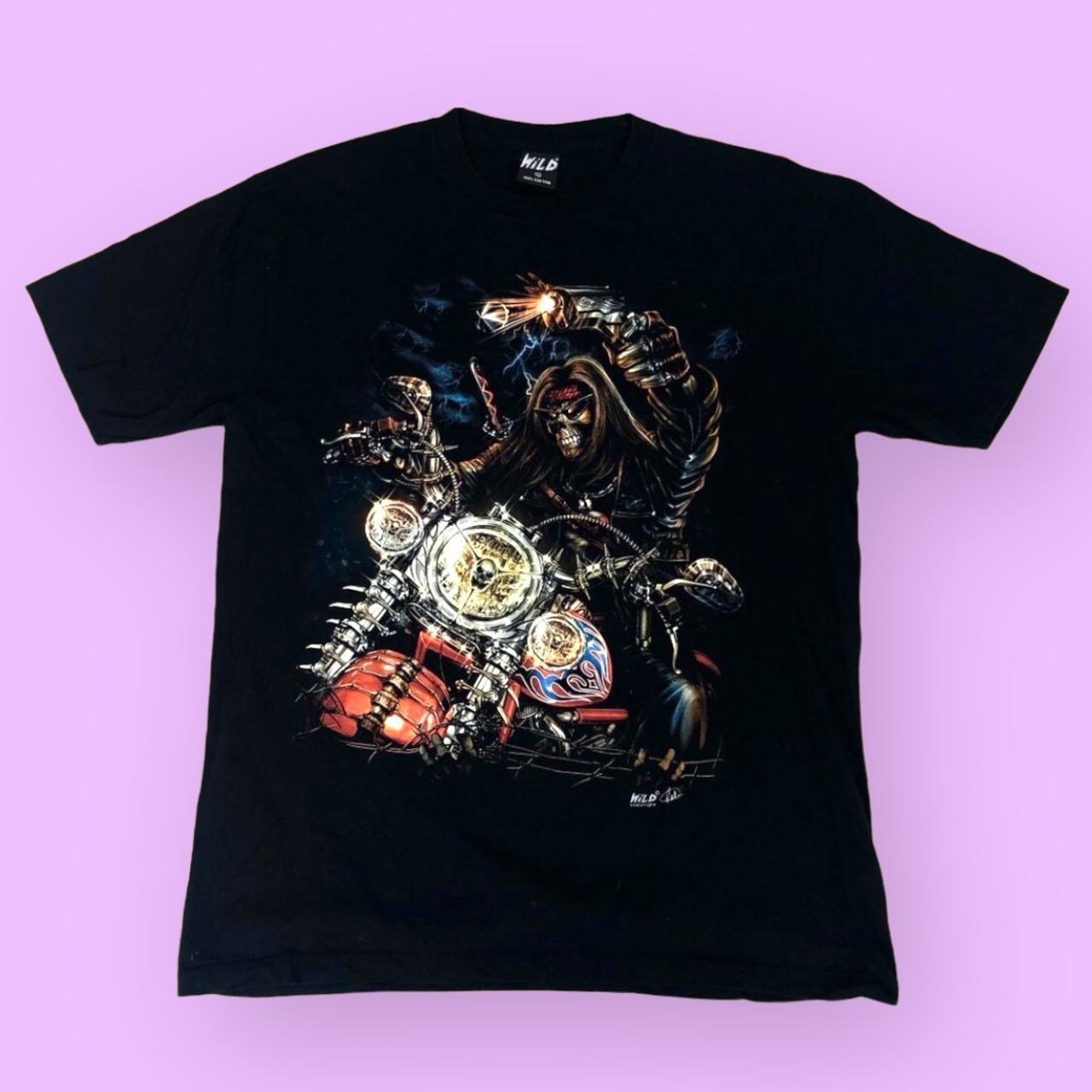 Vintage 90’s black grim reaper skull motorcycle... - Depop