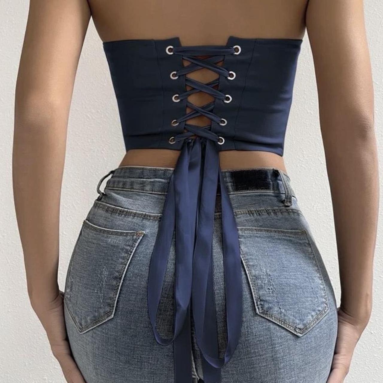 SHEIN Women's Navy Crop-top | Depop