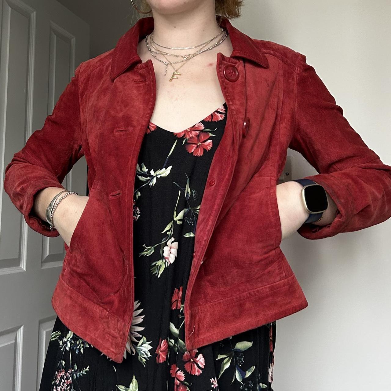 Red suede jacket Old label H&M, very good quality,... - Depop