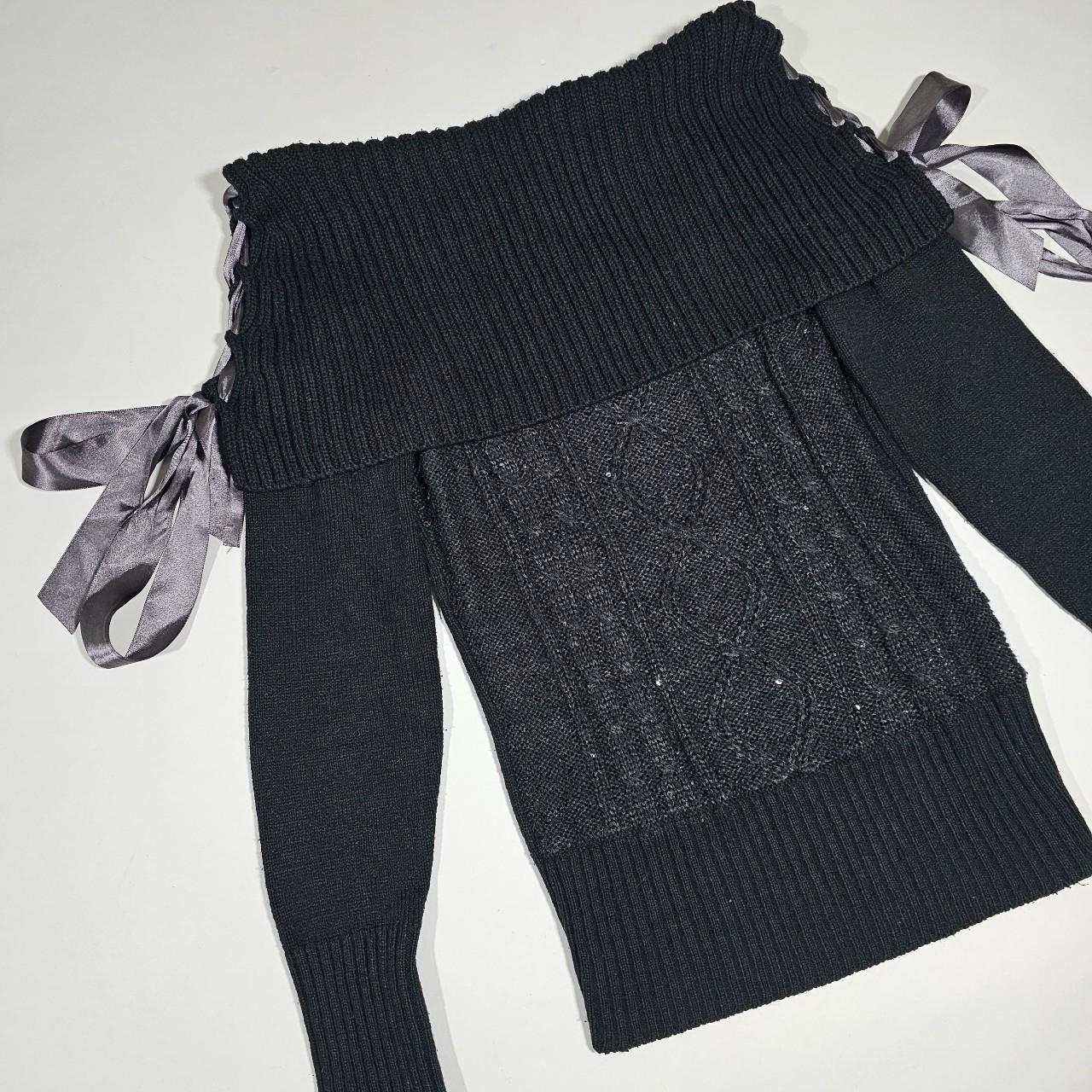 vintage french brand black knit sweater with ribbons... - Depop
