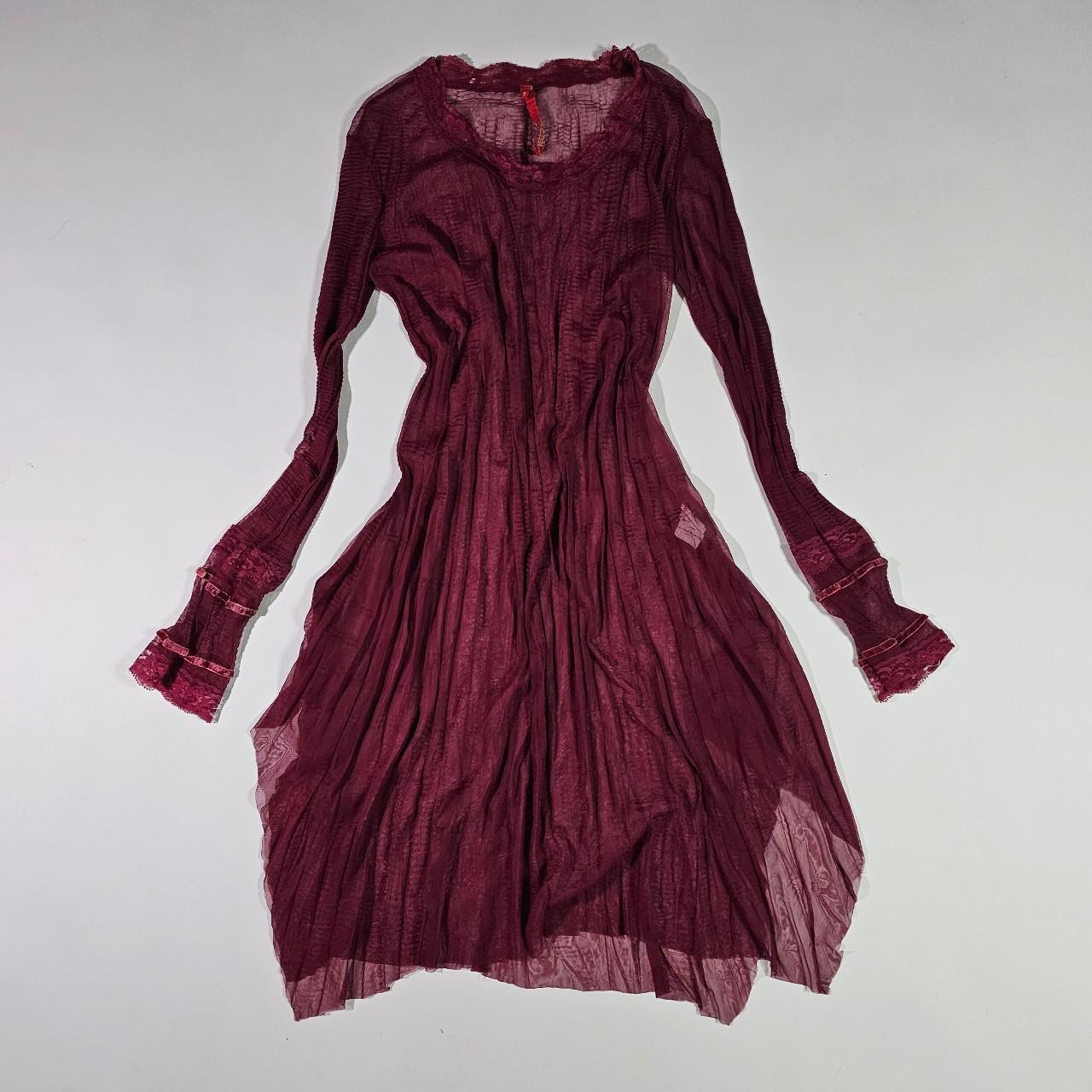 vintage french fine mesh blood berry red dress... - Depop