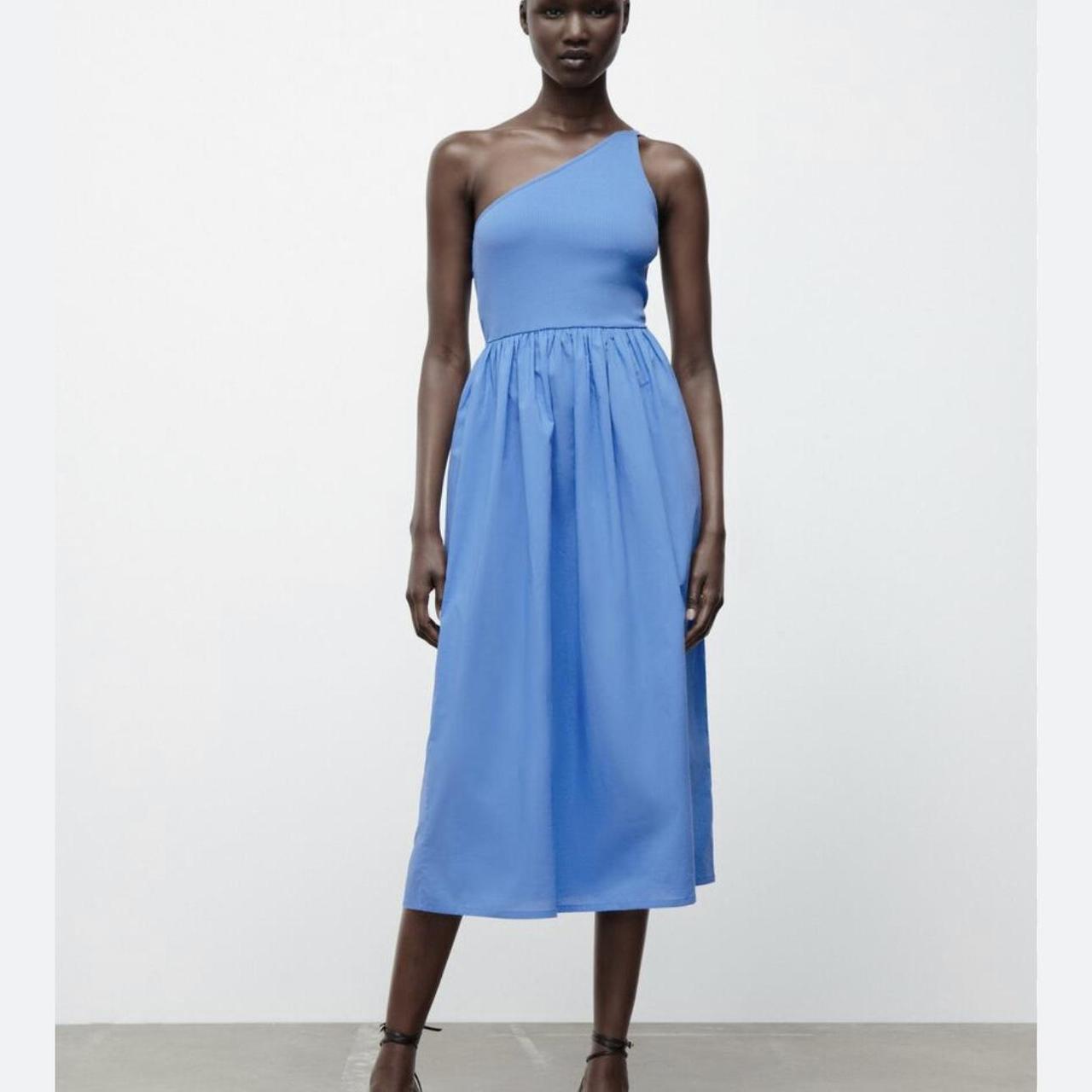 Zara Combined Asymmetric Dress Blue - Depop