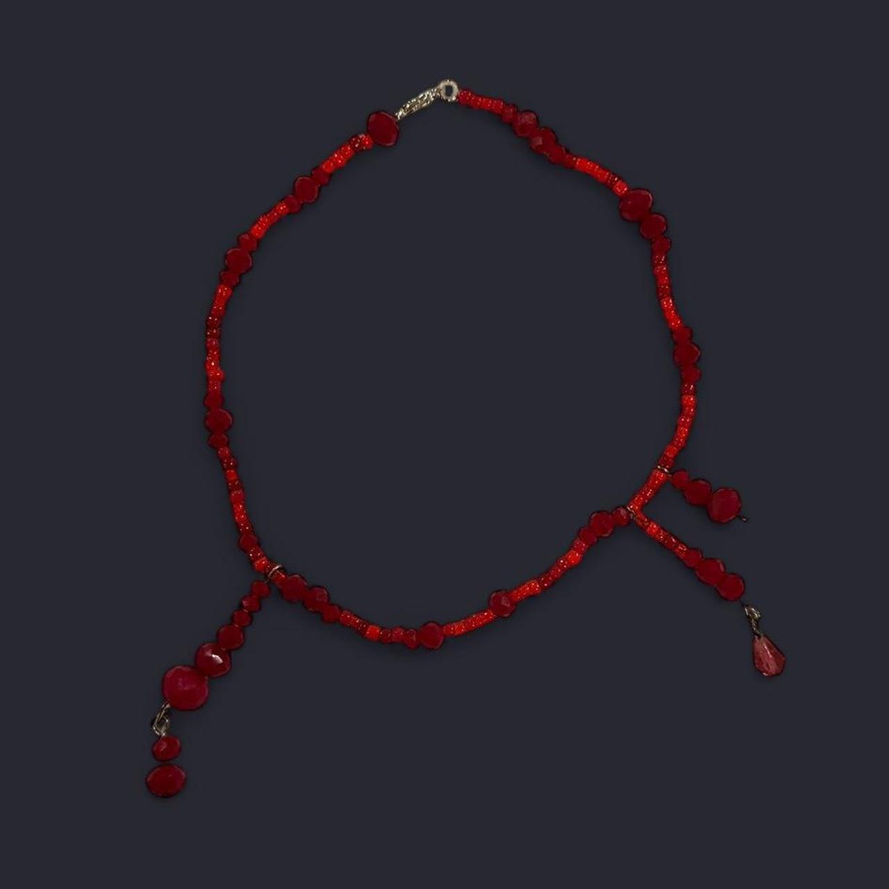 Red beaded “bleeding” necklace/choker... | Depop