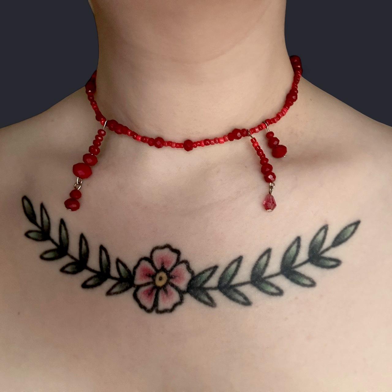 Red beaded “bleeding” necklace/choker... | Depop