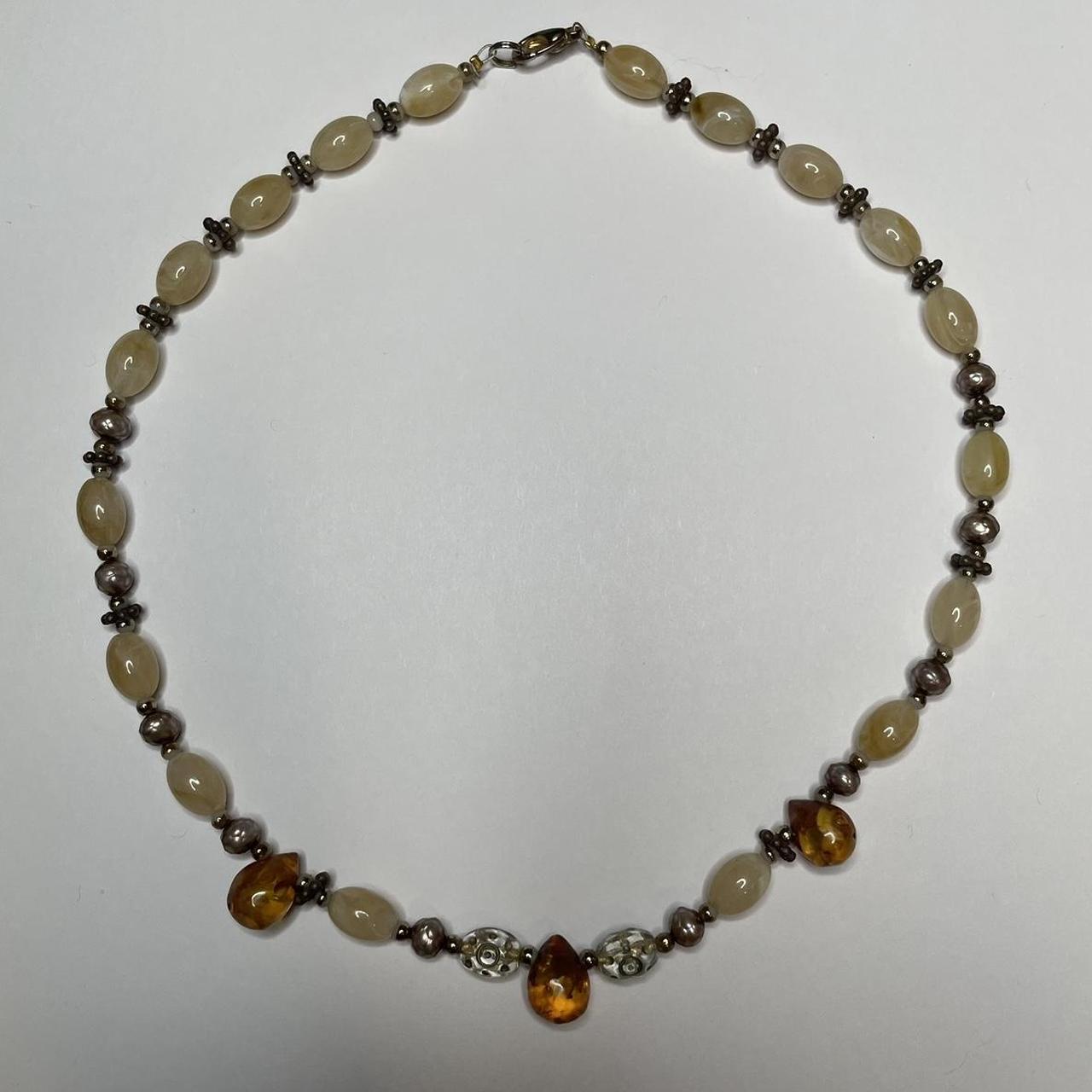 brown beaded necklace handmade with upcycled beads!!... - Depop