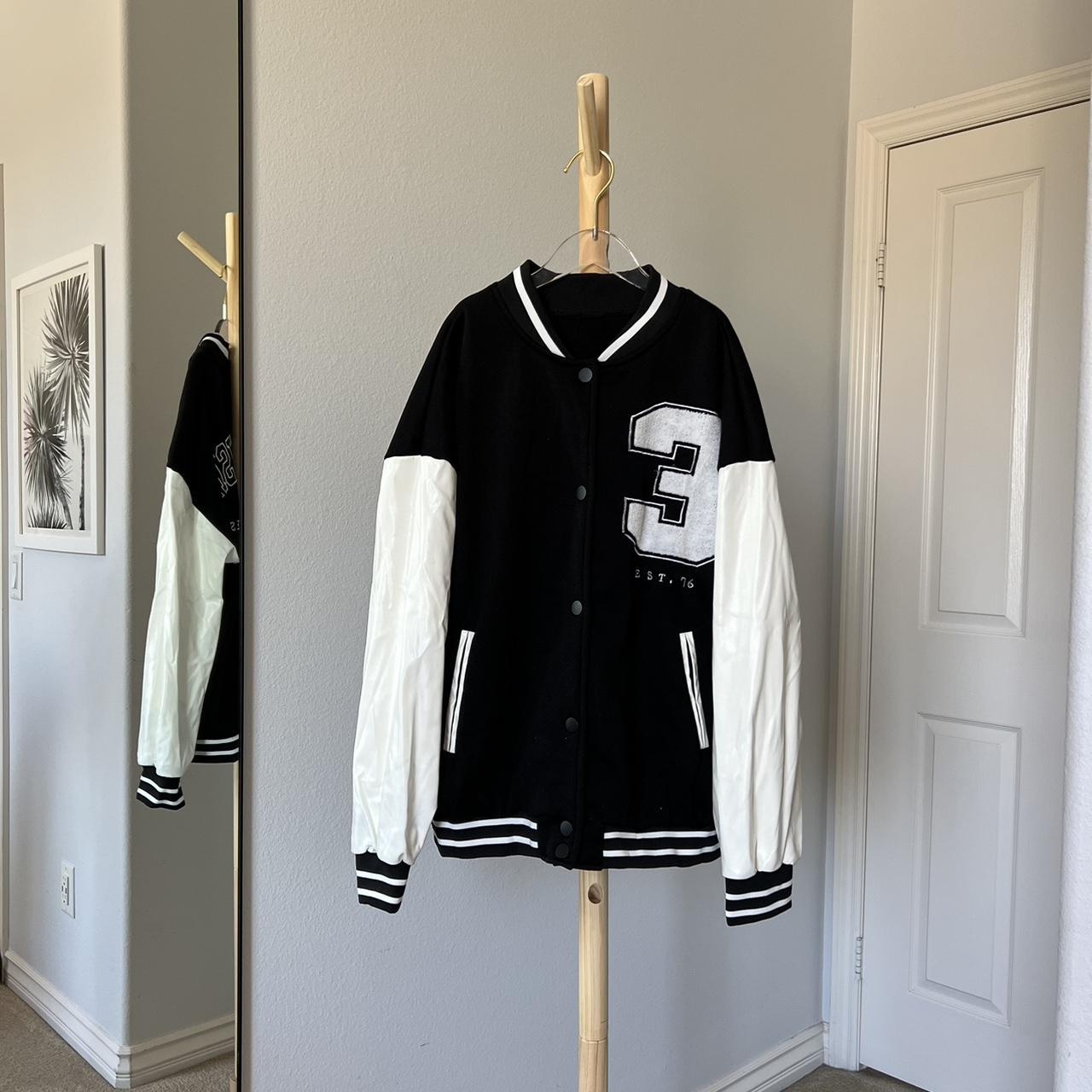 BUTTON UP VARSITY JACKET size s/m soft material faux... - Depop