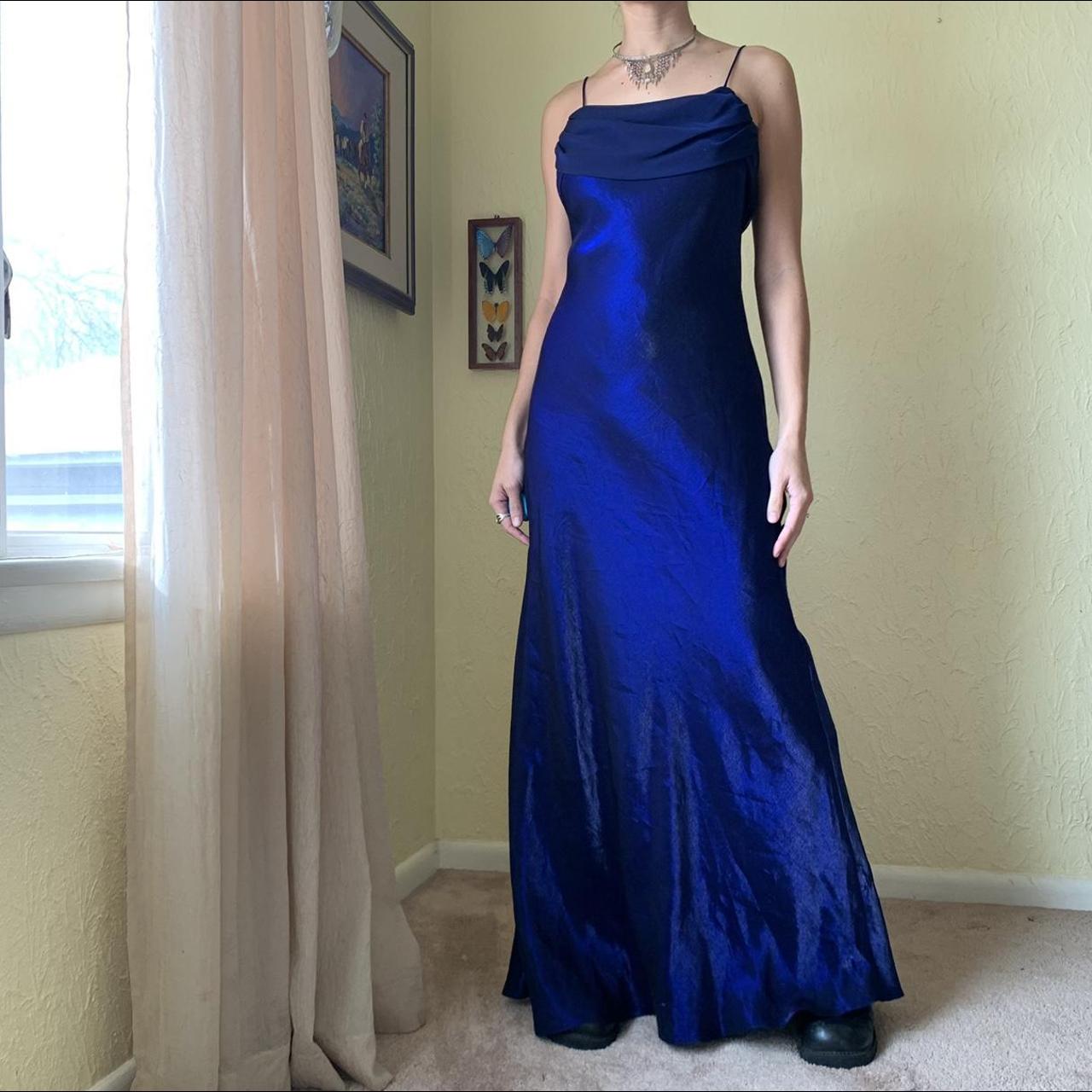 y2k maxi formal dress vintage indigo navy blue... - Depop