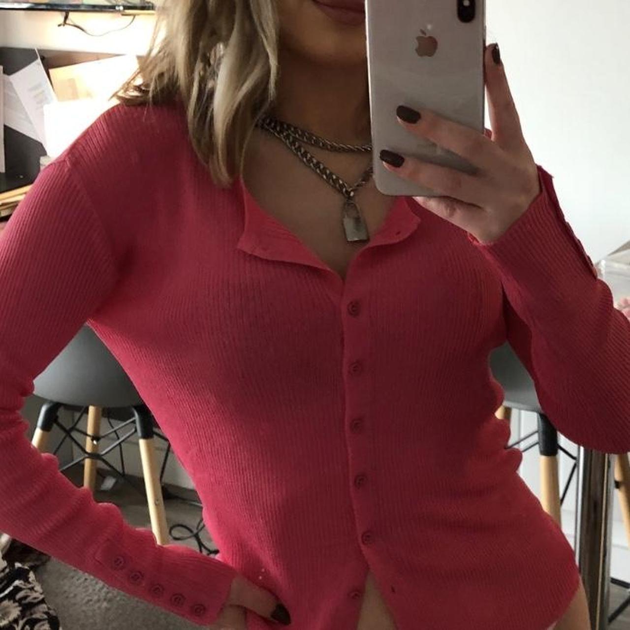 Zara Pink Button Up Ribbed Top Cardigan Size... | Depop