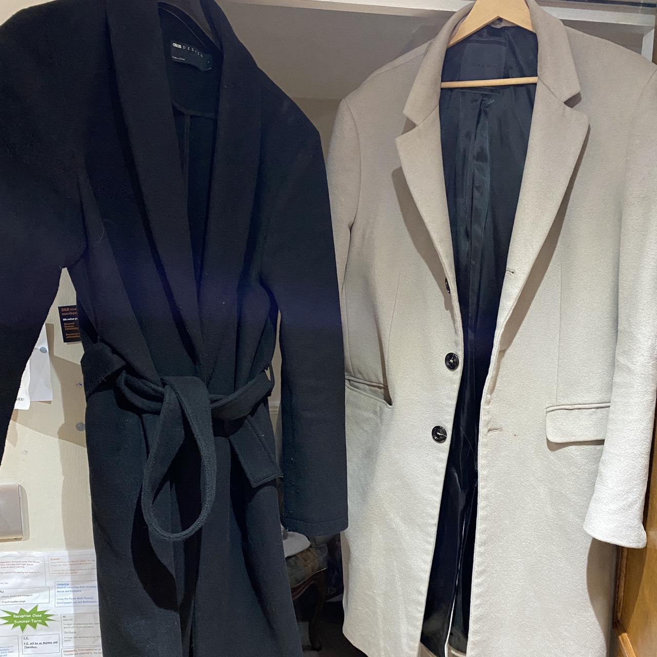 2 wool mix coats Ivory peak lapel worn a lot size... - Depop