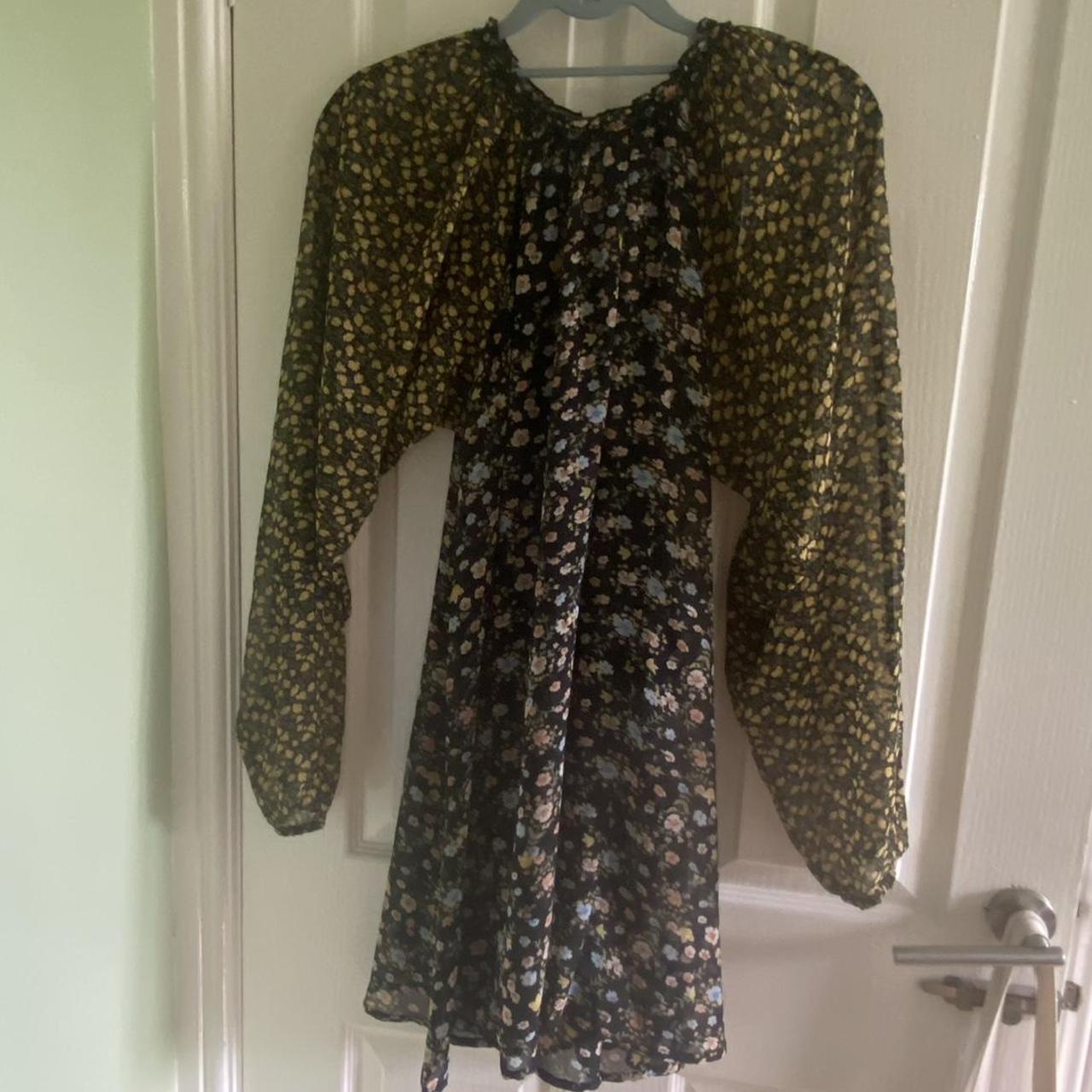 Floral sheer shift dress with high neck (button at... - Depop