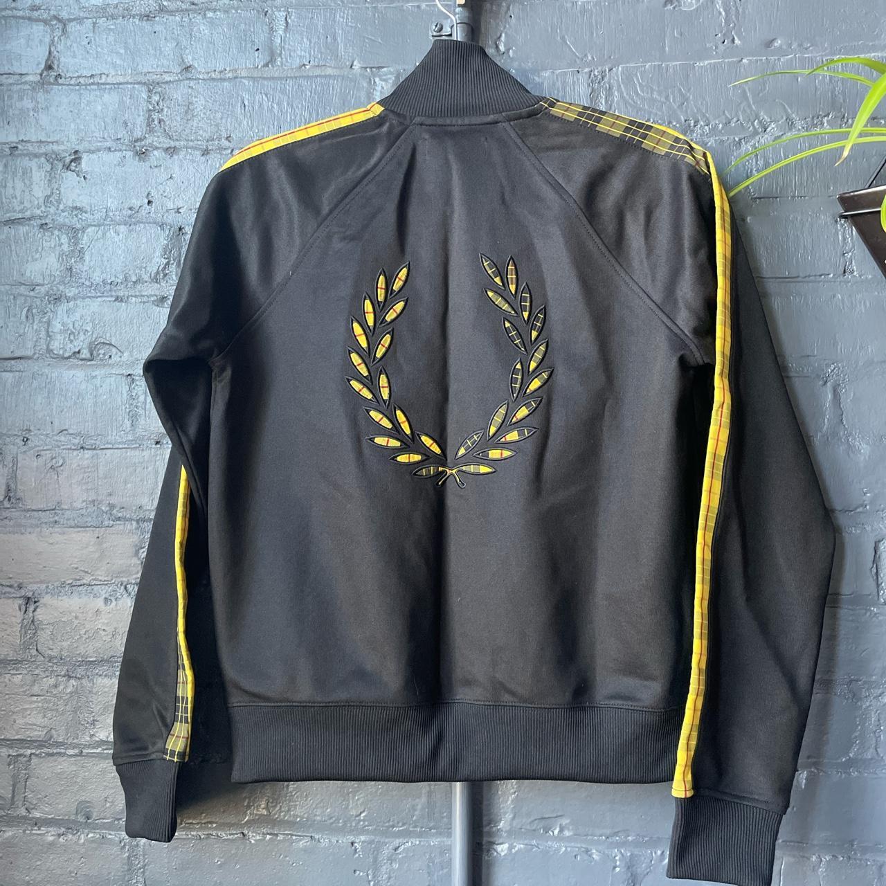 Fred Perry track jacket in black with yellow tartan... - Depop