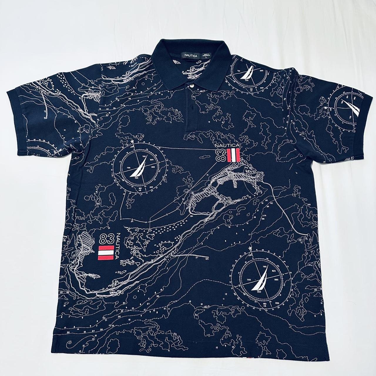 Navy blue Nautica nautical map vintage polo shirt... - Depop
