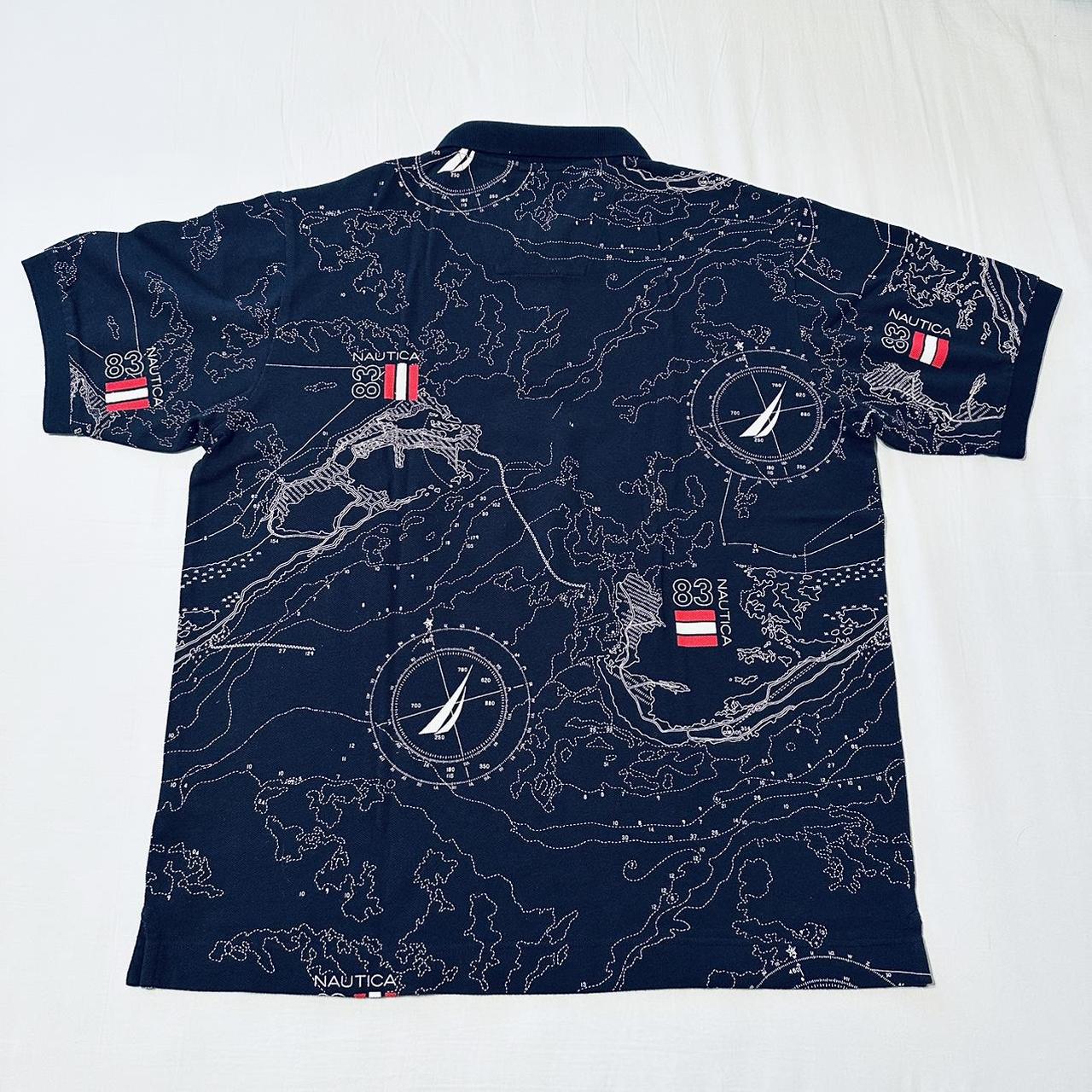Navy blue Nautica nautical map vintage polo shirt... - Depop