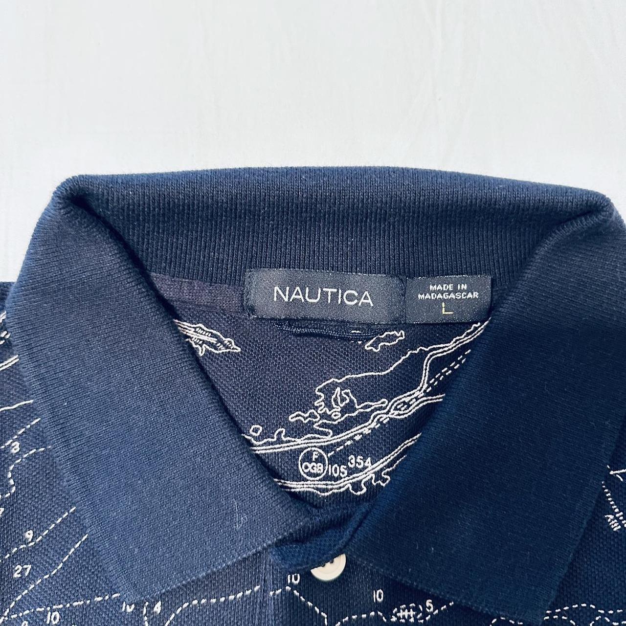 Navy blue Nautica nautical map vintage polo shirt... - Depop