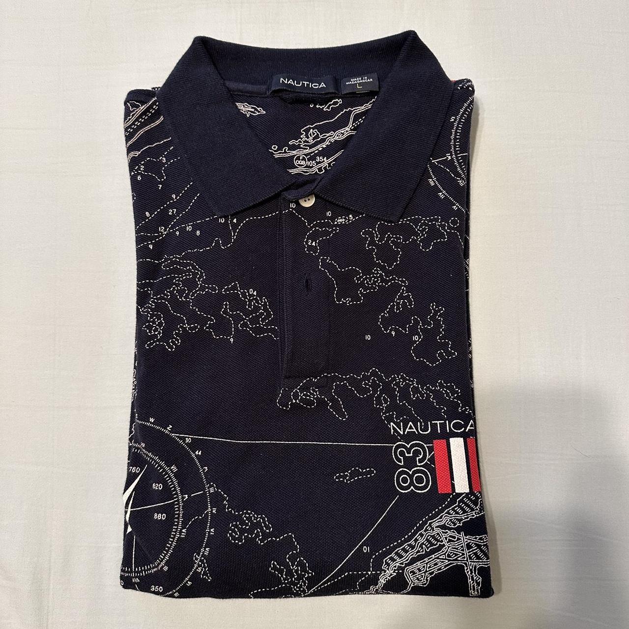 Navy blue Nautica nautical map vintage polo shirt... - Depop