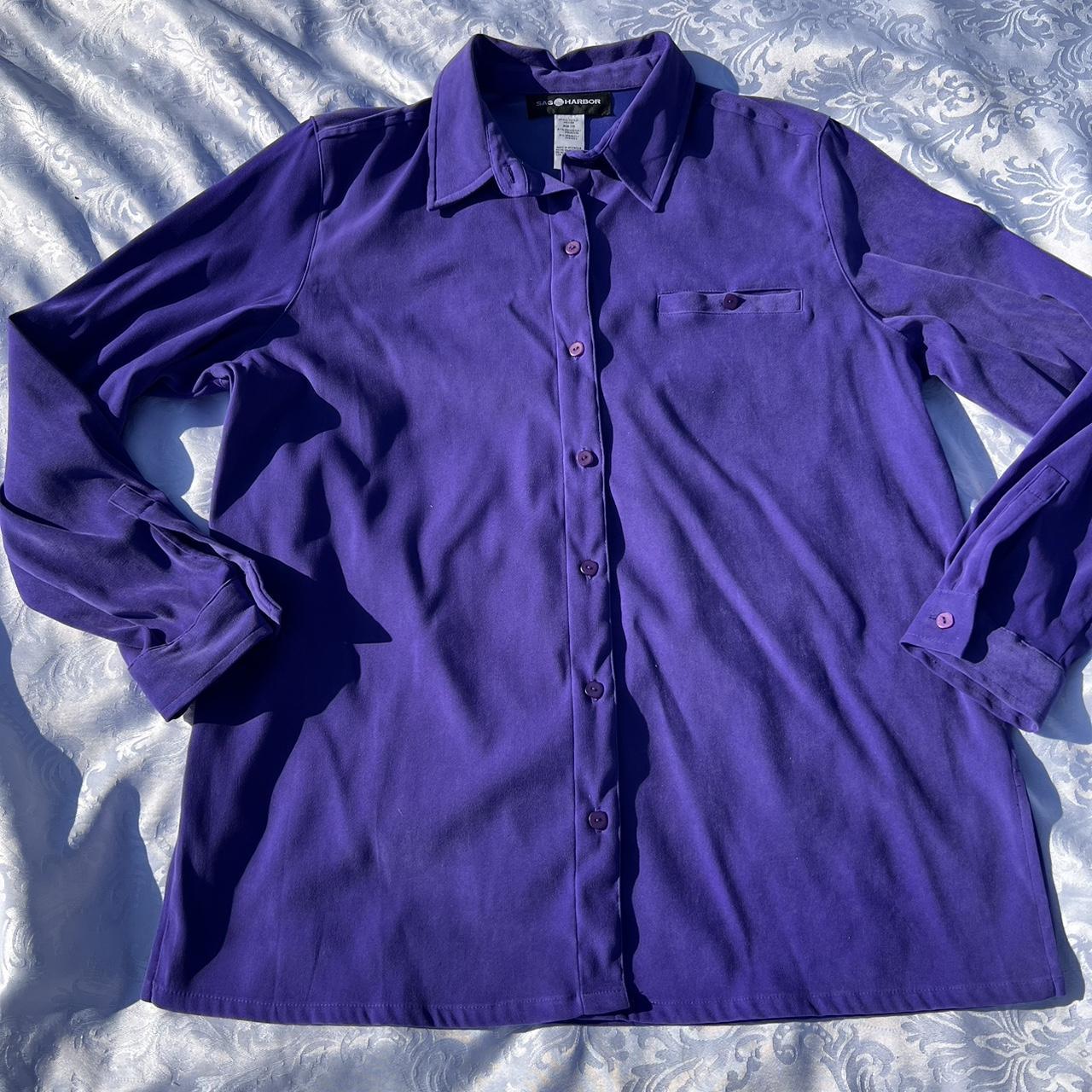 Unique suede purple button up long sleeve Size:... - Depop